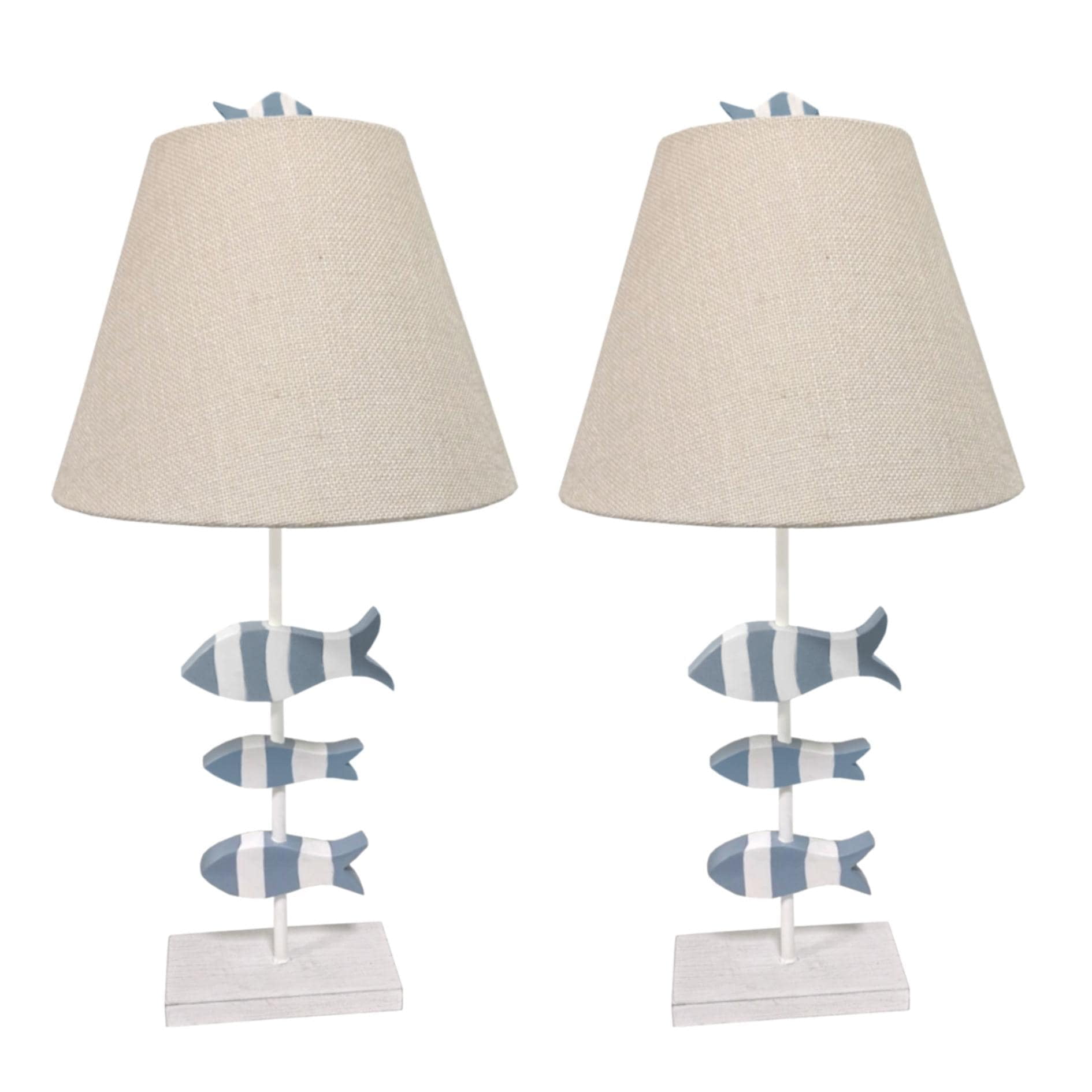 LUX Lighting Fish Blue/White Coastal Table Lamps (Set of 2) 3-Way ...