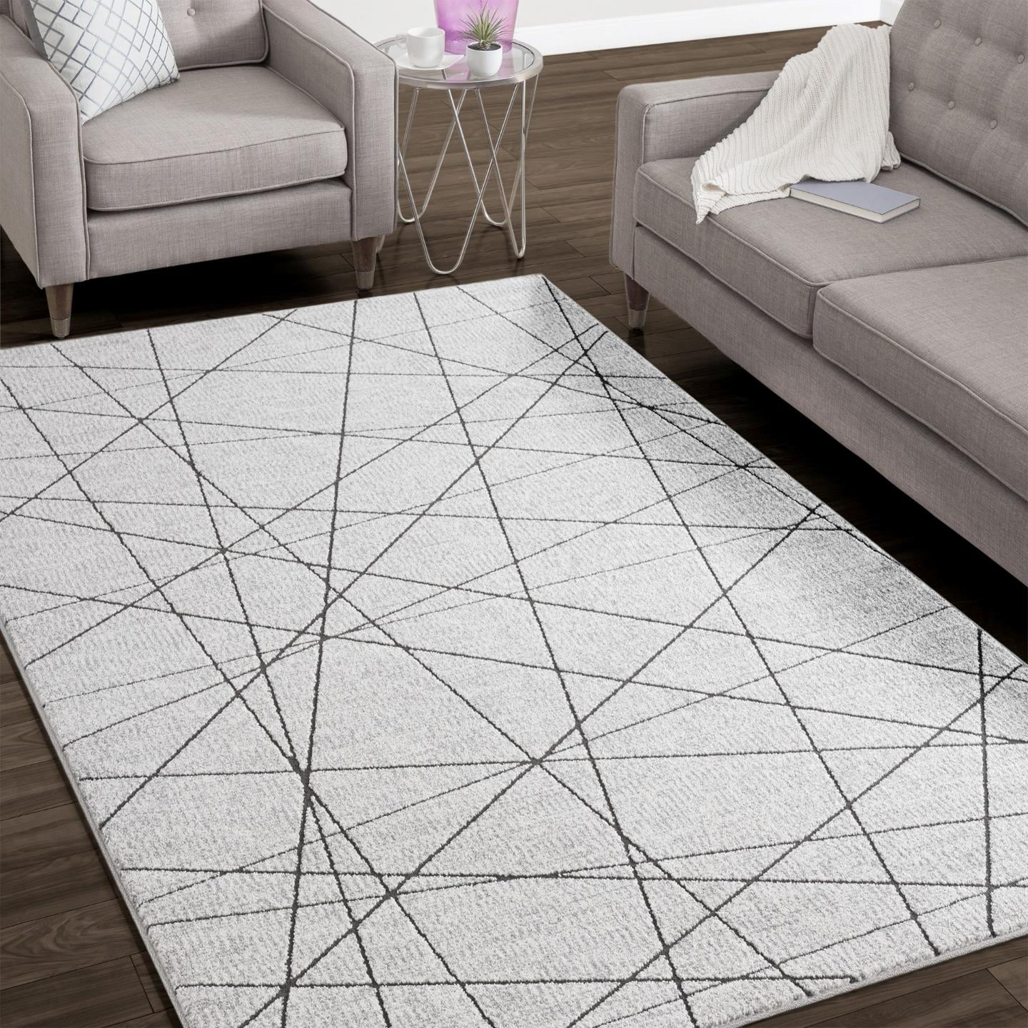 LUXE WEAVERS Abstract Lines Art Gray 8x10 Area Rug for Living Room ...