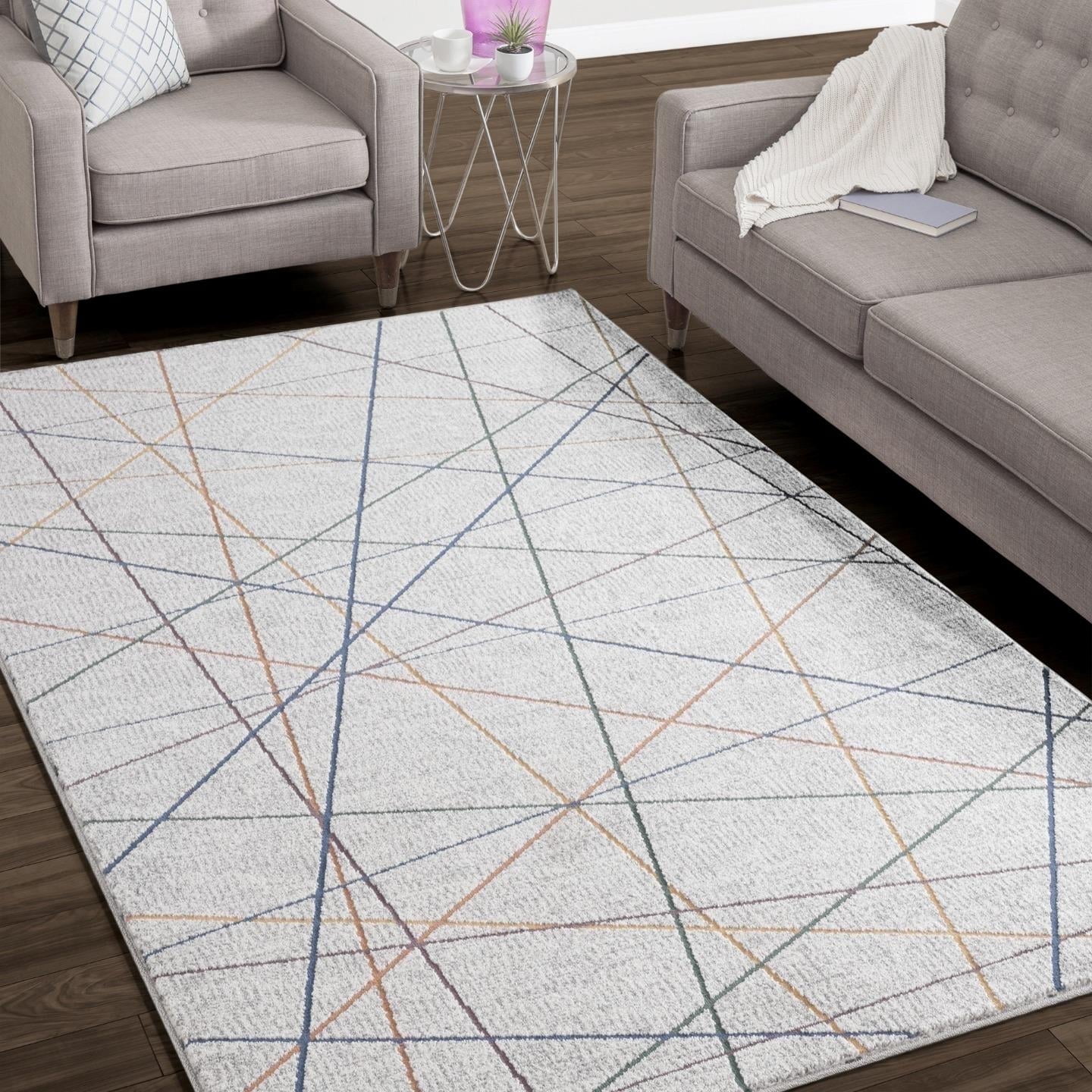 LUXE WEAVERS Abstract Lines Art Multi 8x10 Area Rug for Living Room ...