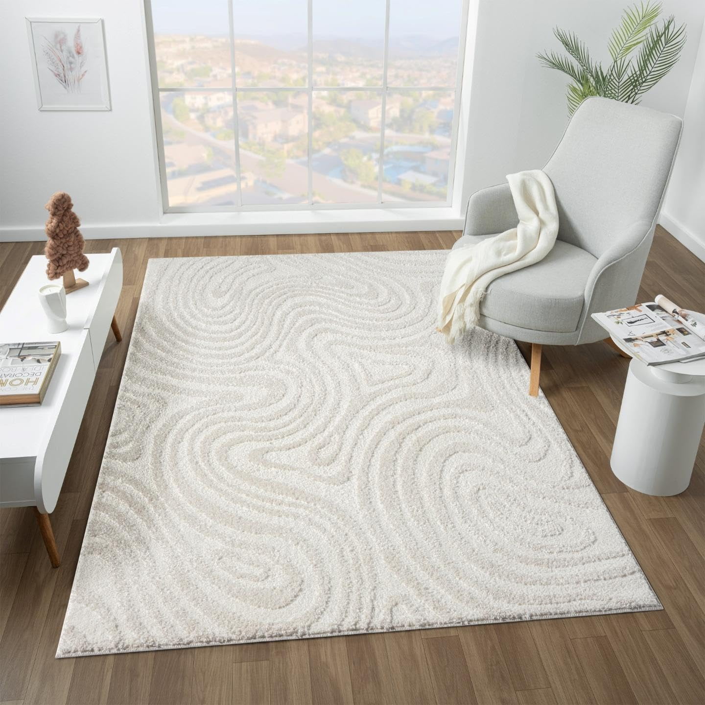 LUXE WEAVERS Geometric Swirl Cream 5x7 Area Rug - Cream - Walmart.com