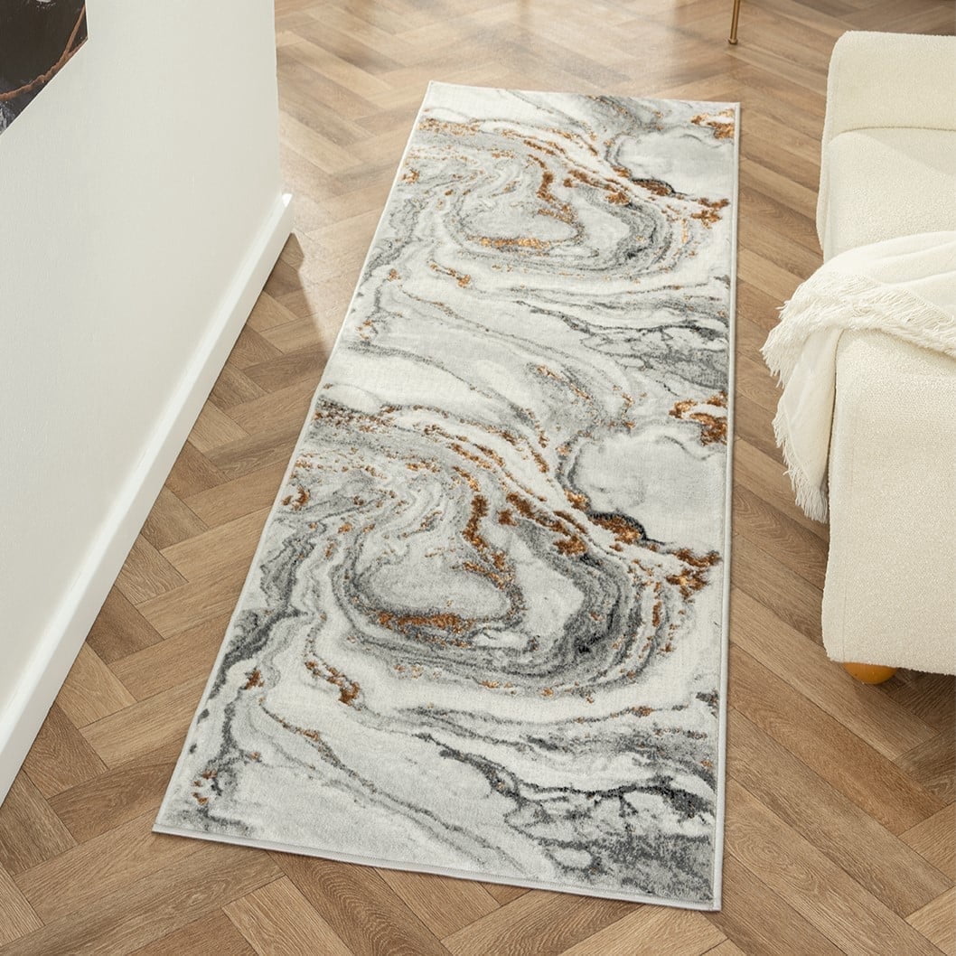 LUXE WEAVERS Marble Effect Abstract Gray 2x7 Area Rug for Living Room ...