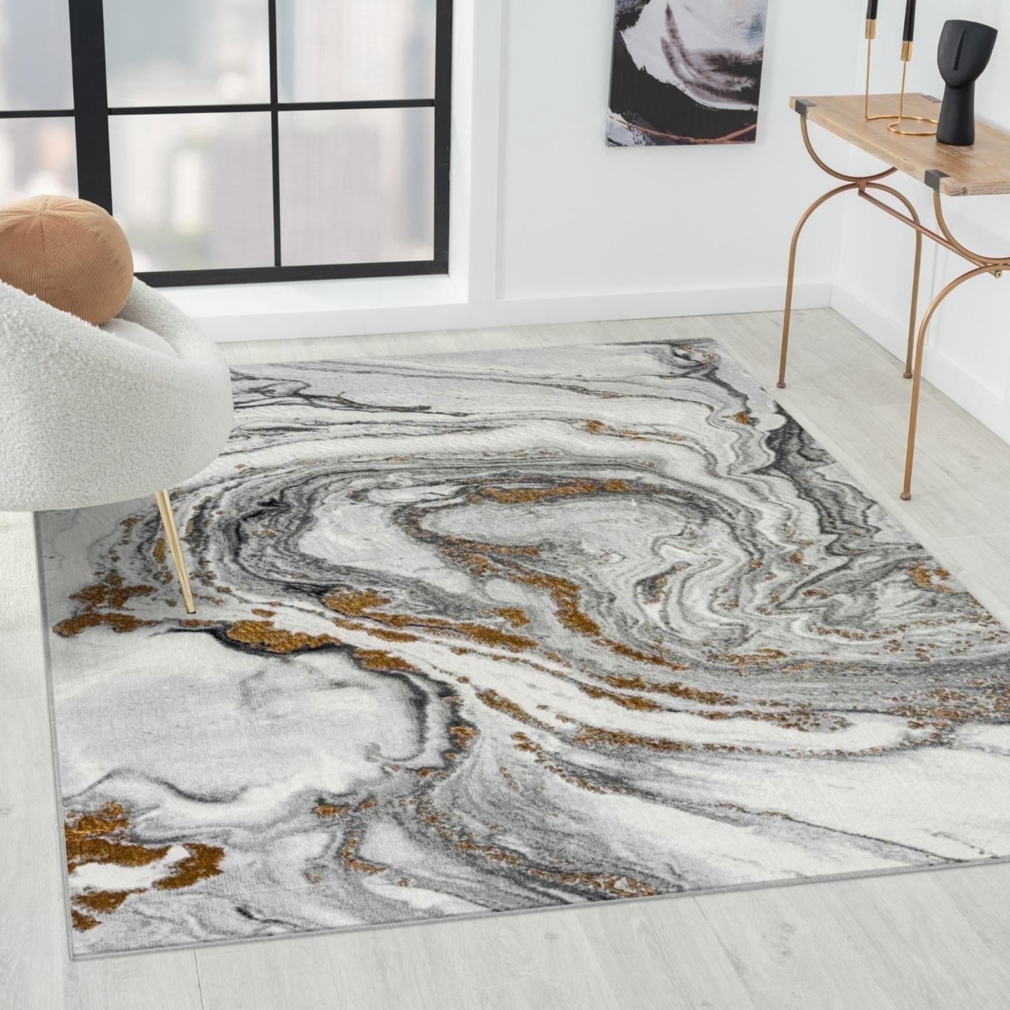LUXE WEAVERS Marble Effect Abstract Gray 9x12 Area Rug for Living Room ...