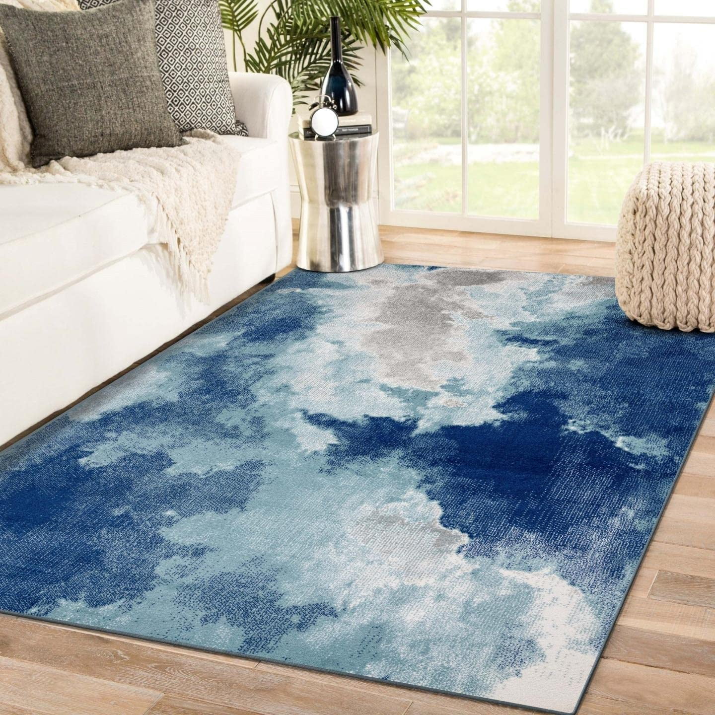 LUXE WEAVERS Modern Watercolor Painting Abstract Blue 5x7 Area Rug ...