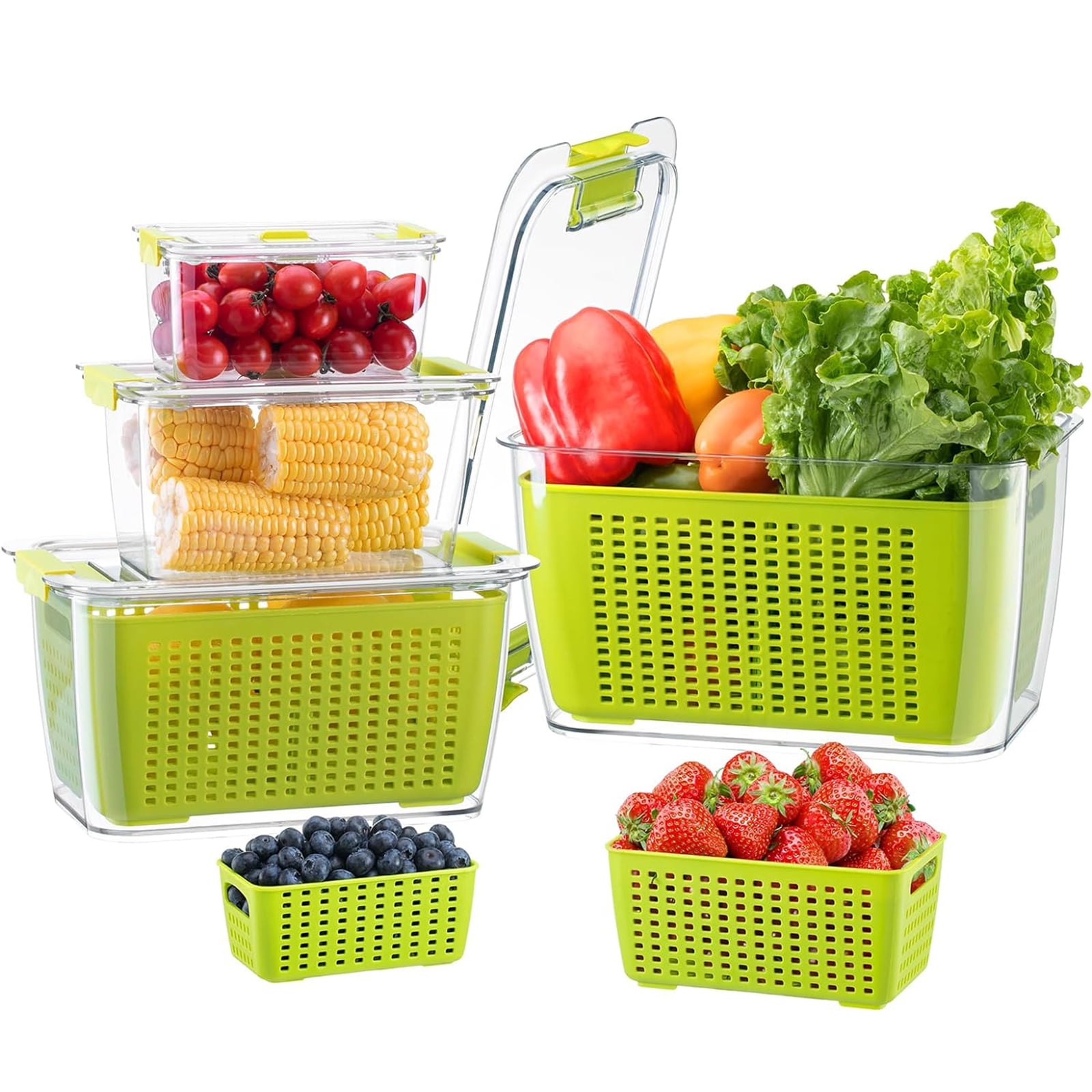LUXEAR 4-Pack Veggie Storage for Fridge, Large Capacity, Removable ...