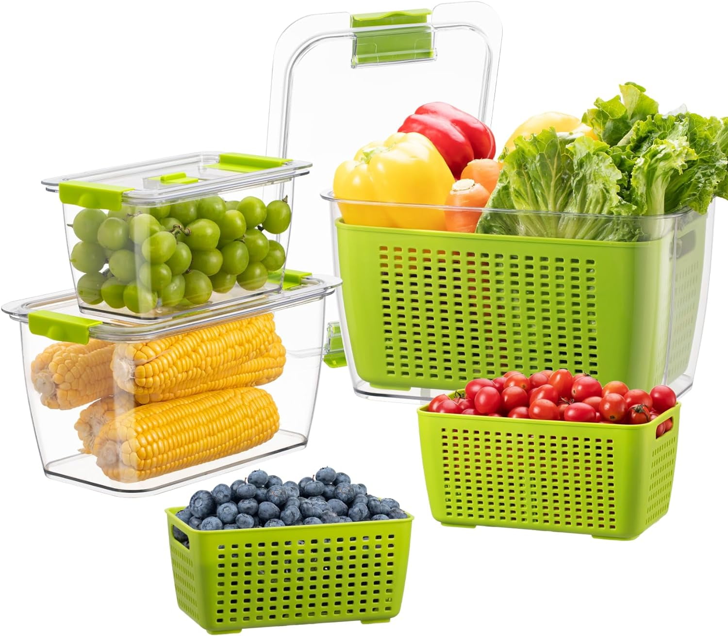 LUXEAR Fresh Container, 3PACK Produce Saver Container BPA Free Fridge ...