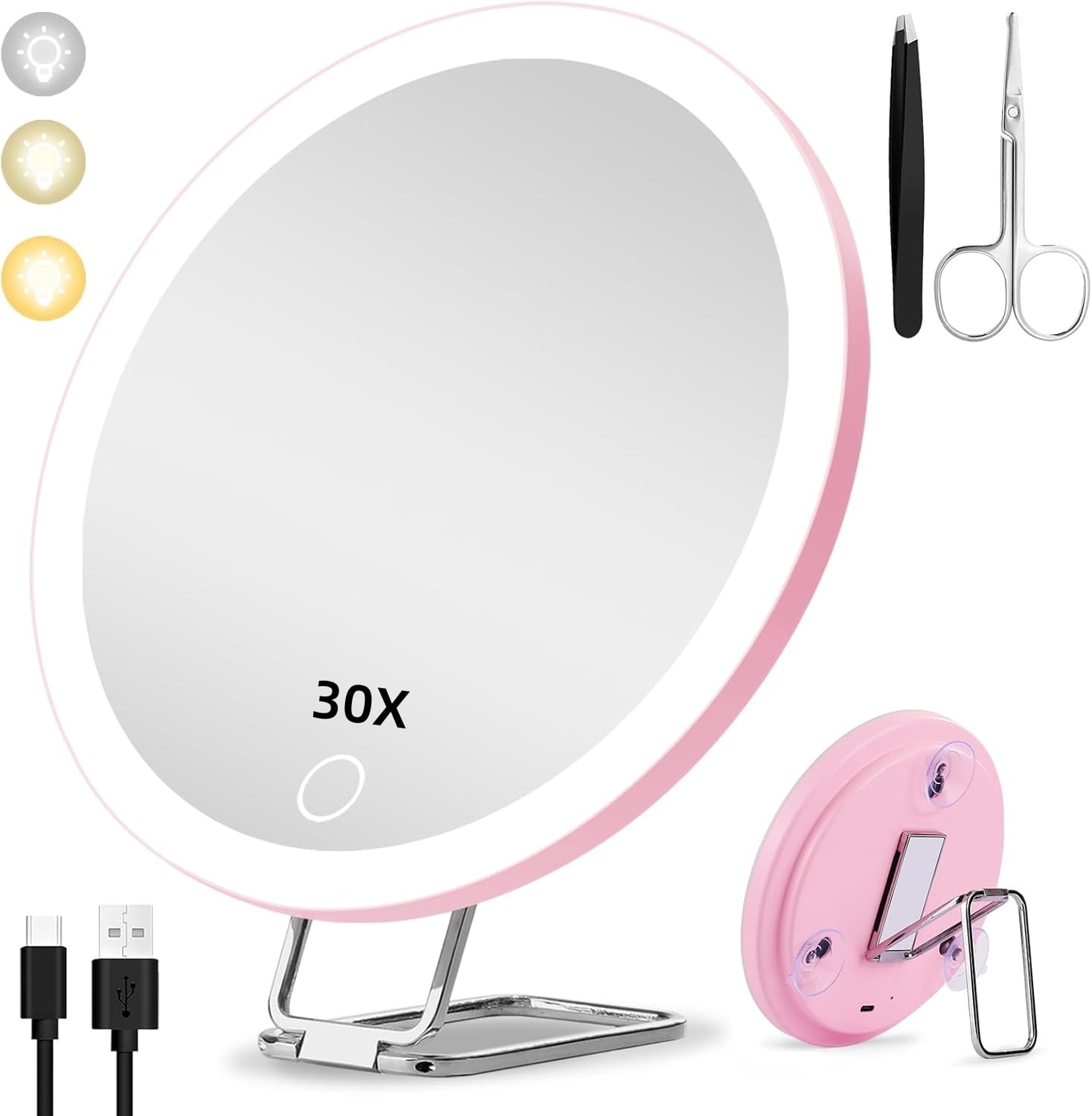 LUXERAD 30x Magnifying Mirror with Light – Large 6" Rechargeable ...
