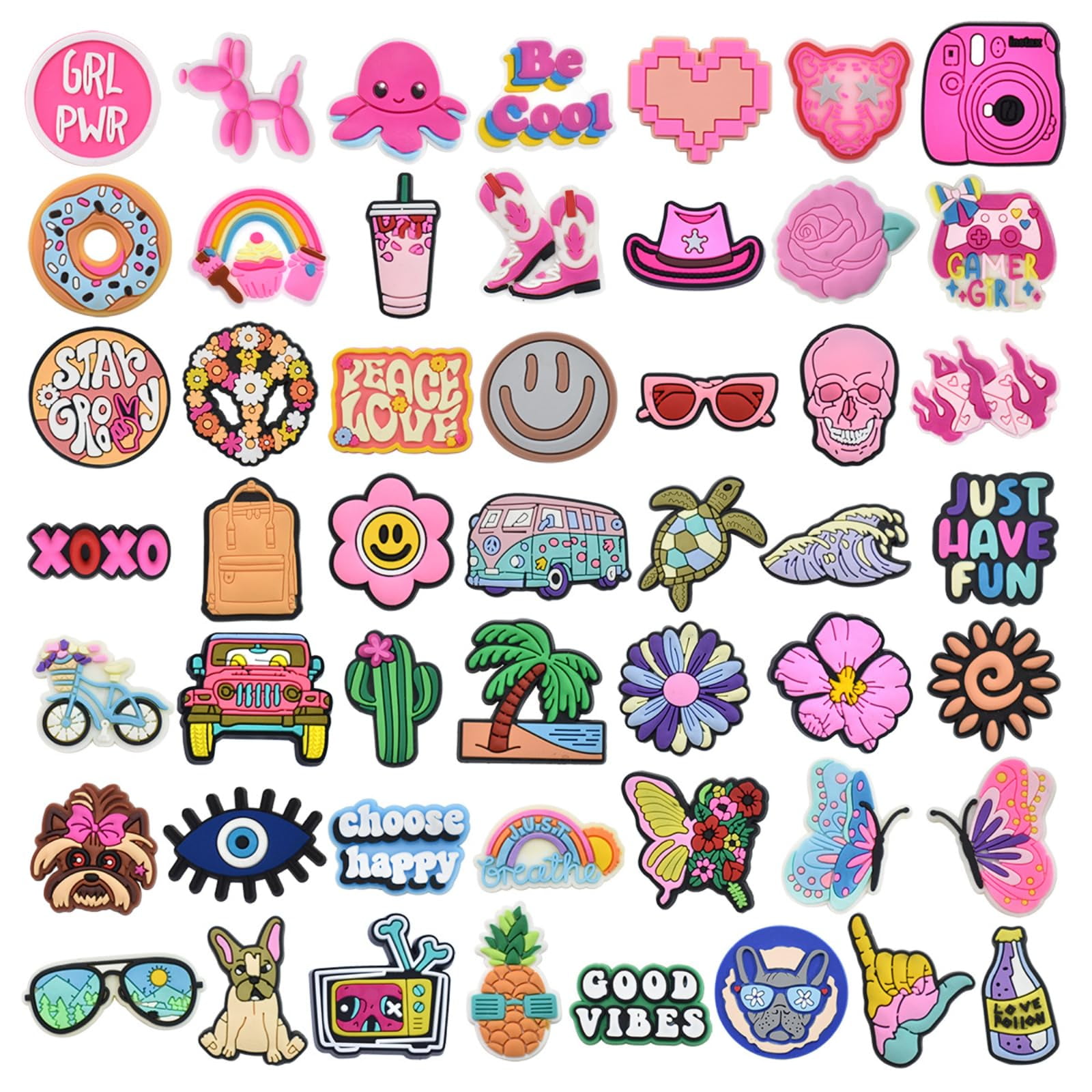 LUXERAD 50 Pcs Shoe Charms for Clogs - Cute Hippie Preppy Style ...