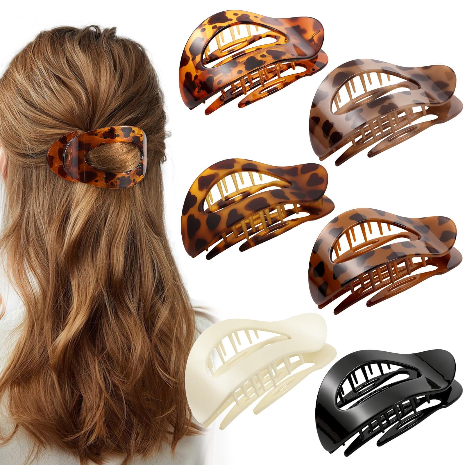 LUXERAD 6 PCS Flat Hair Clips for Women, Tortoise Shell Flat Hair Clips ...