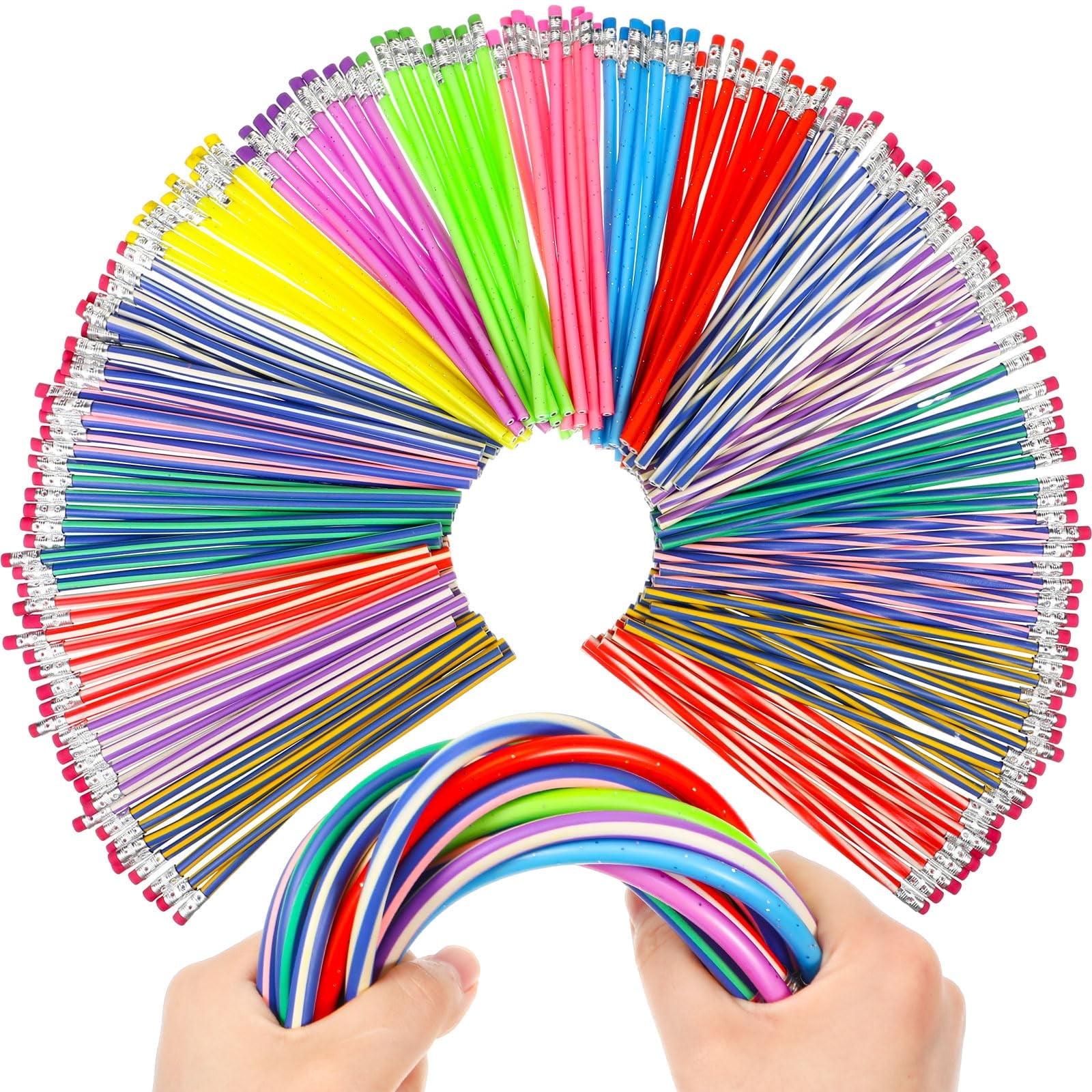 LUXERAD Bendy Pencils, 300 Pcs Colorful Flexible with Eraser for ...