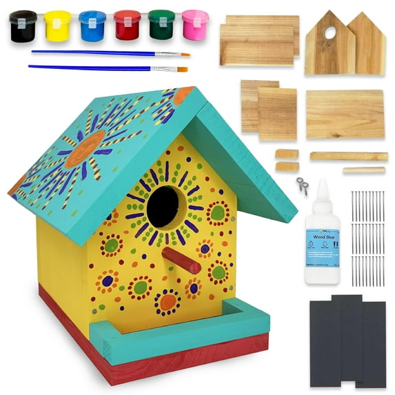 LUXERAD Jr Bird House Kit - DIY Cedar Wood Birdhouse with Paint, Fun ...
