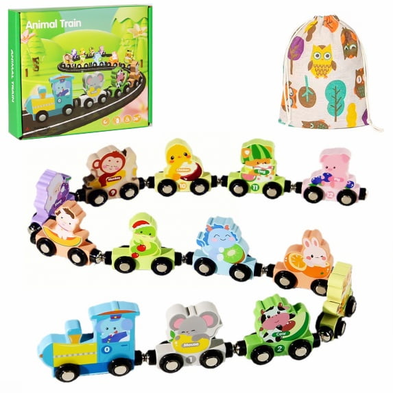 LUXERAD Magnetic Wooden Animals Train Set, Montessori Toys for Toddlers ...