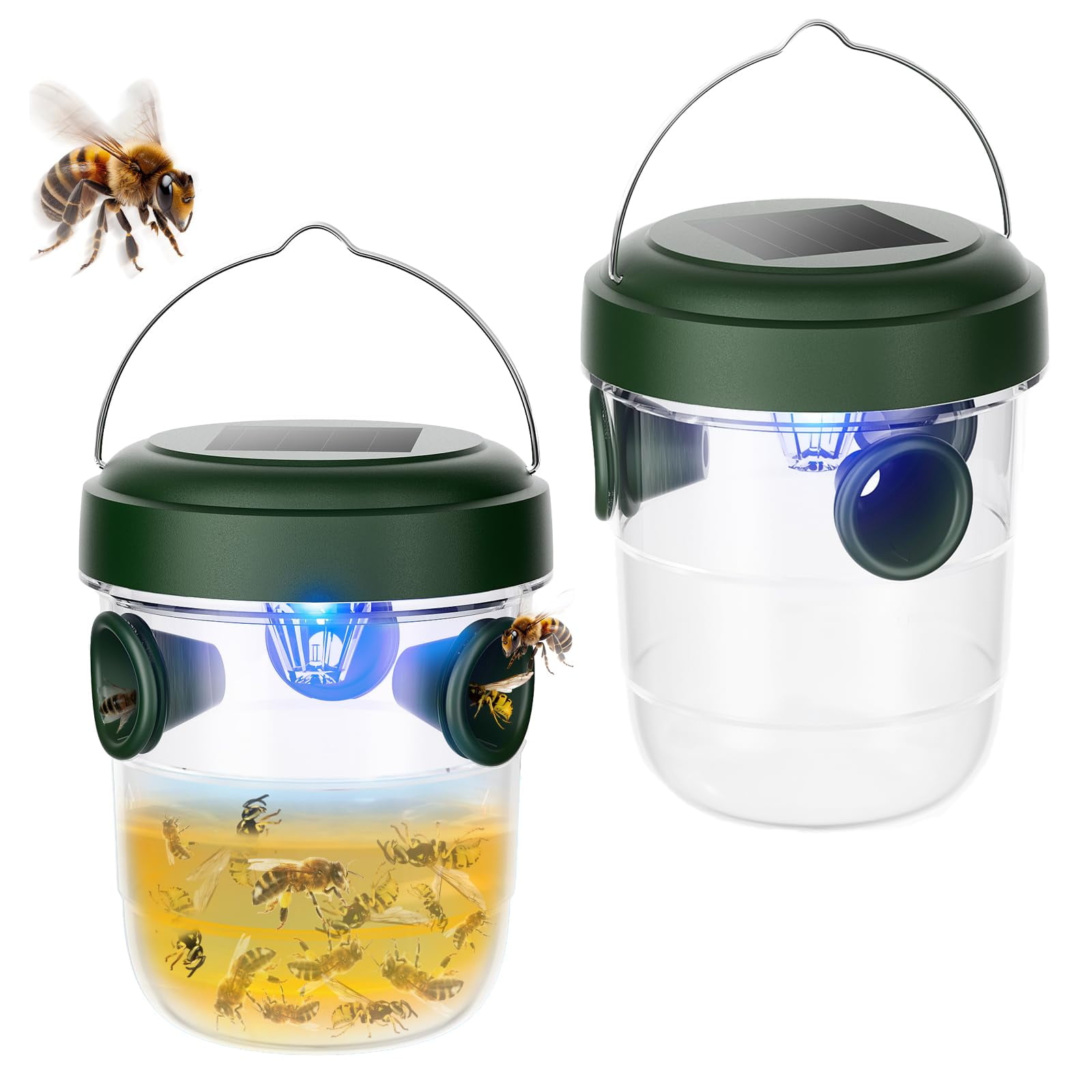 LUXERAD Wasp Traps Outdoor Hanging - 2 Pack Solar Powered Carpenter Bee ...