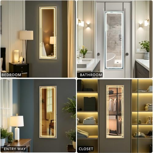 LUXFURNI LED Door Mirror Full Length, Over The Door Hanging Lighted ...