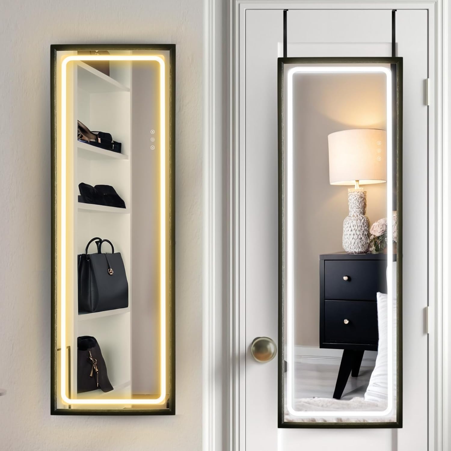 LUXFURNI Large Wall Mirror with LED Lights, 42.5 X 14.4 Wall Mounted ...