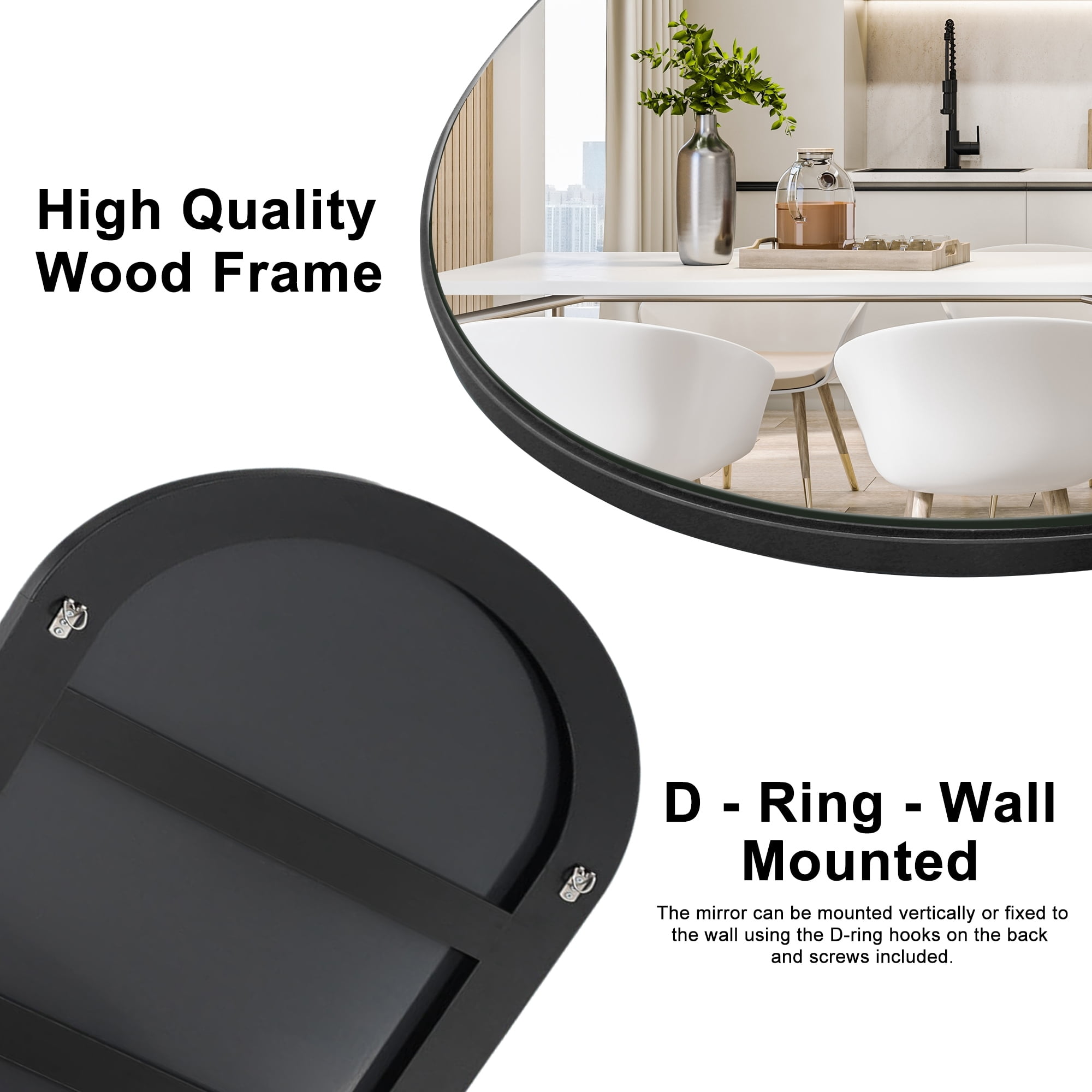LUXHOMEZ Arched Full-Length Standing Wood Floor Mirror 65x22 - Black ...