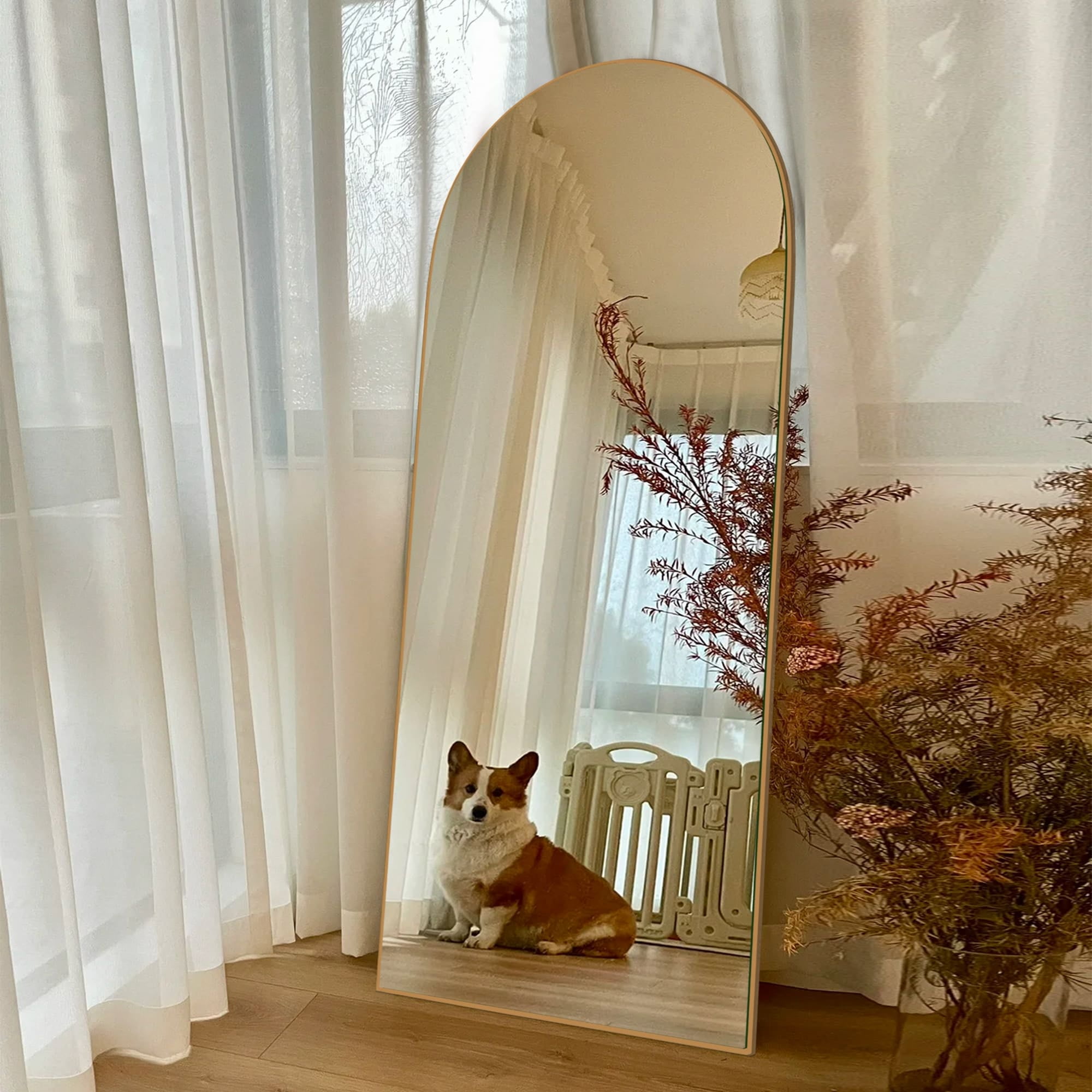 LUXHOMEZ Arched Full-Length Standing Wood Floor Mirror, Wall Mirror ...