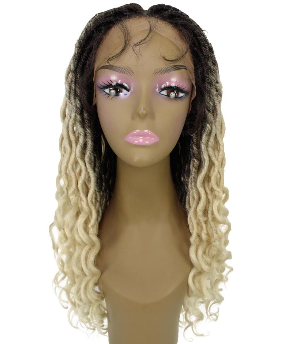 LUXLUXE Andrea Curly Layered Braid Braided Wig, Black to Blonde Ombre ...