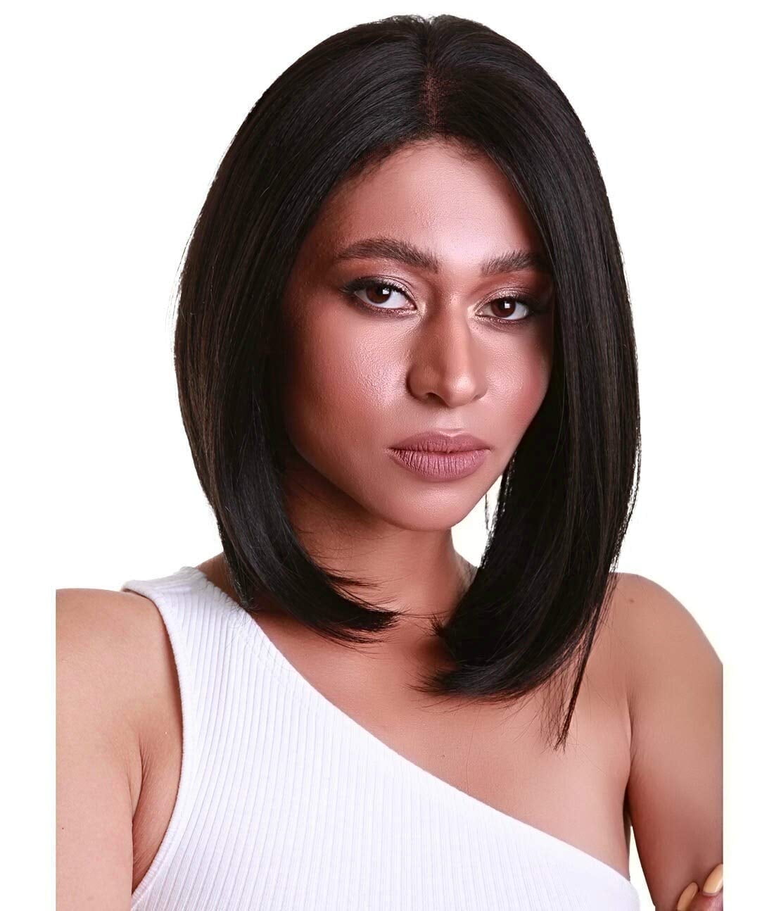 LUXLUXE Cerosa Straight 11 Inch Long 4X4 Hand-Tied Lace Front Wig, Heat ...