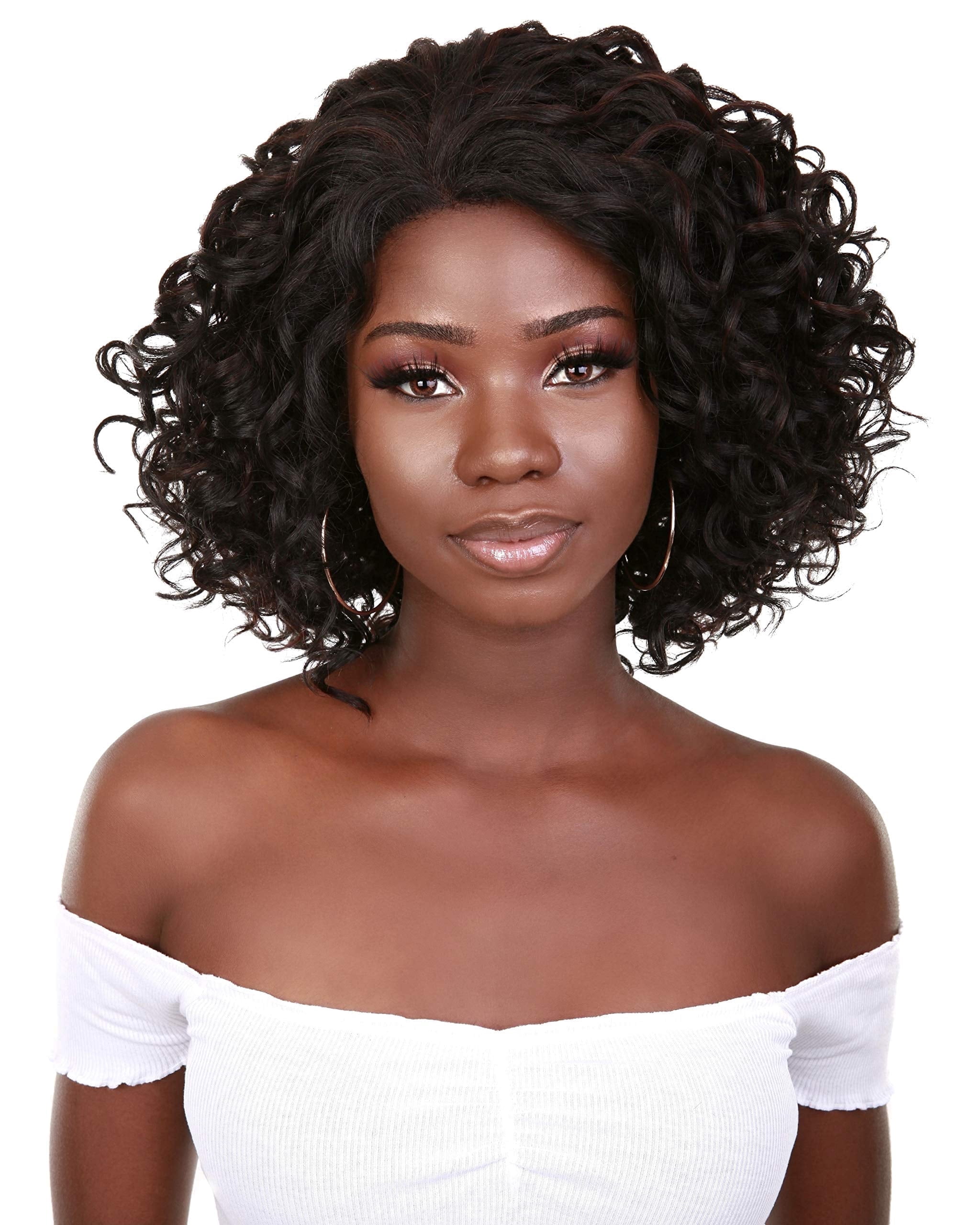 LUXLUXE Oya Curly 14.5 Inch Long 4X4 Hand-Tied Lace Front Wig, High ...