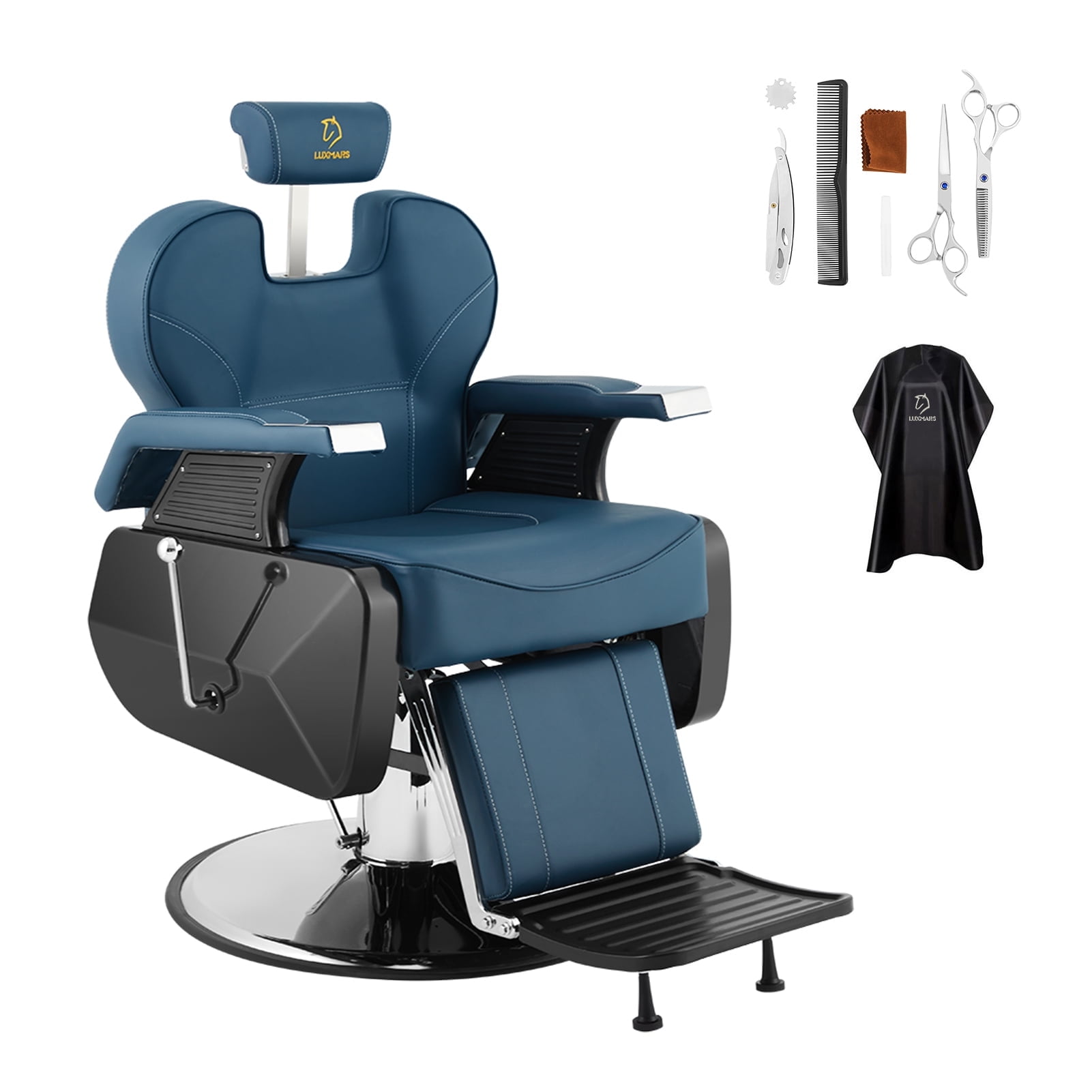 Barber Chair with Hair Cutting Tool Set and Salon Barber Cape, Blue ...