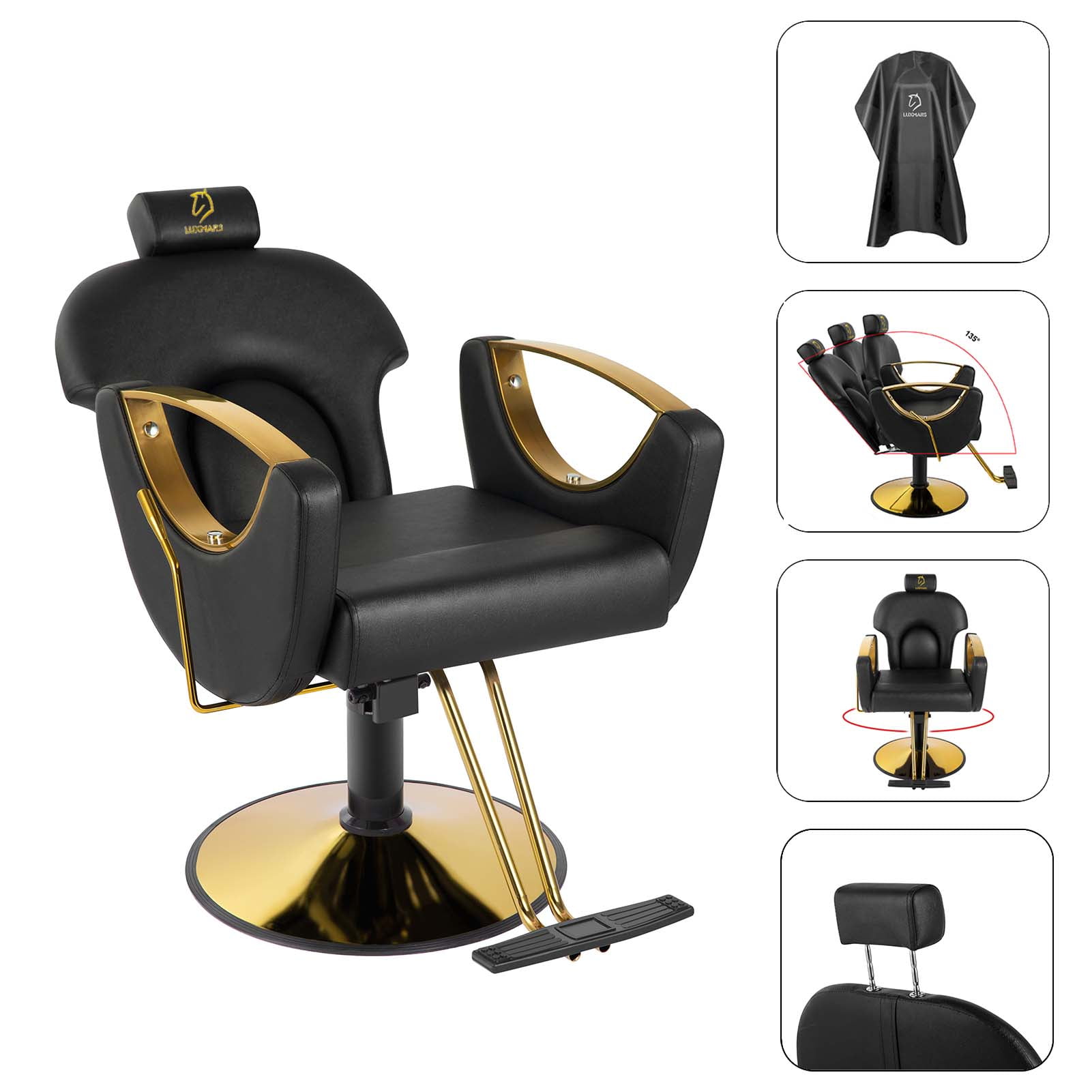 LUXMARS Reclining Barber Chair Salon Chair Height Adjustable Hydraulic ...