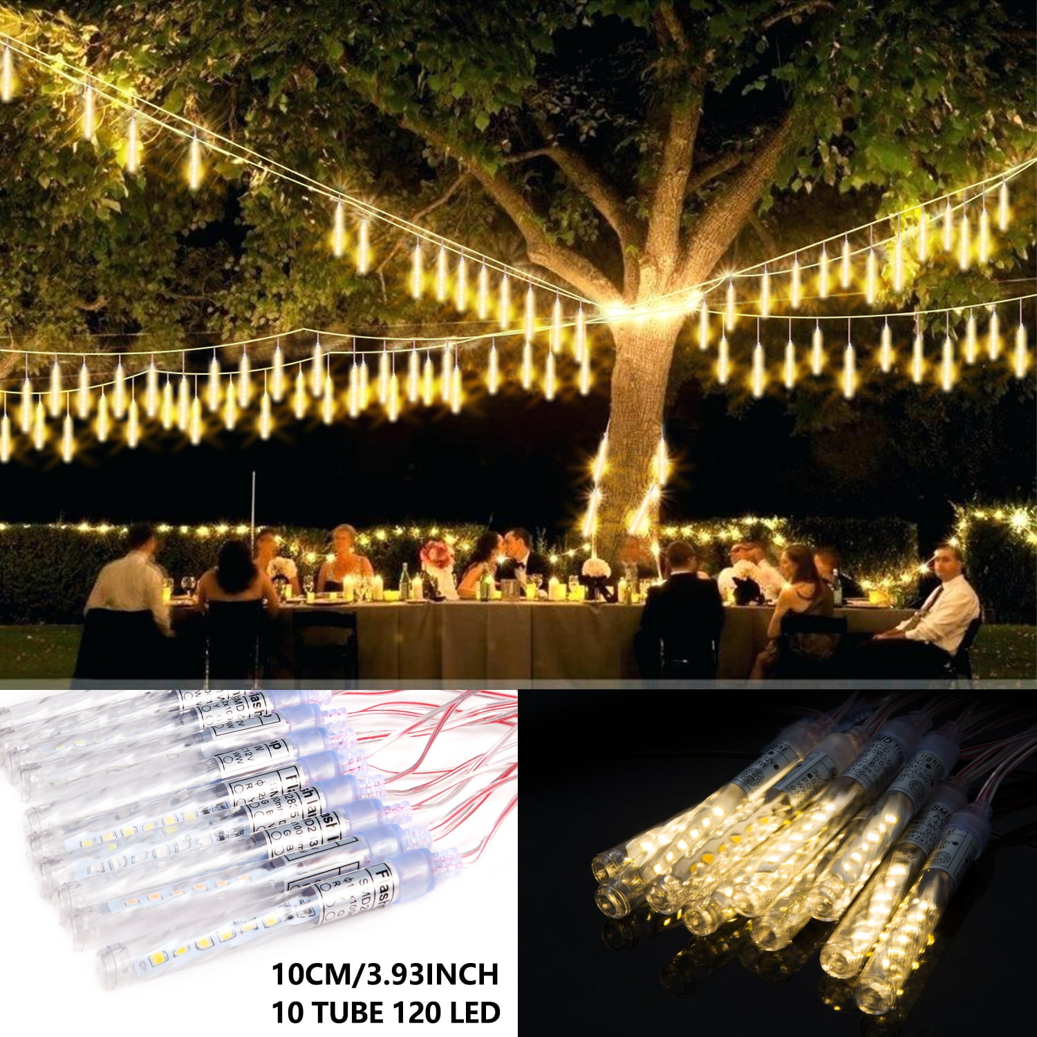 LUXMO Outdoor Meteor Shower Lights, Waterproof 10cm 10 Tube 120 LED ...