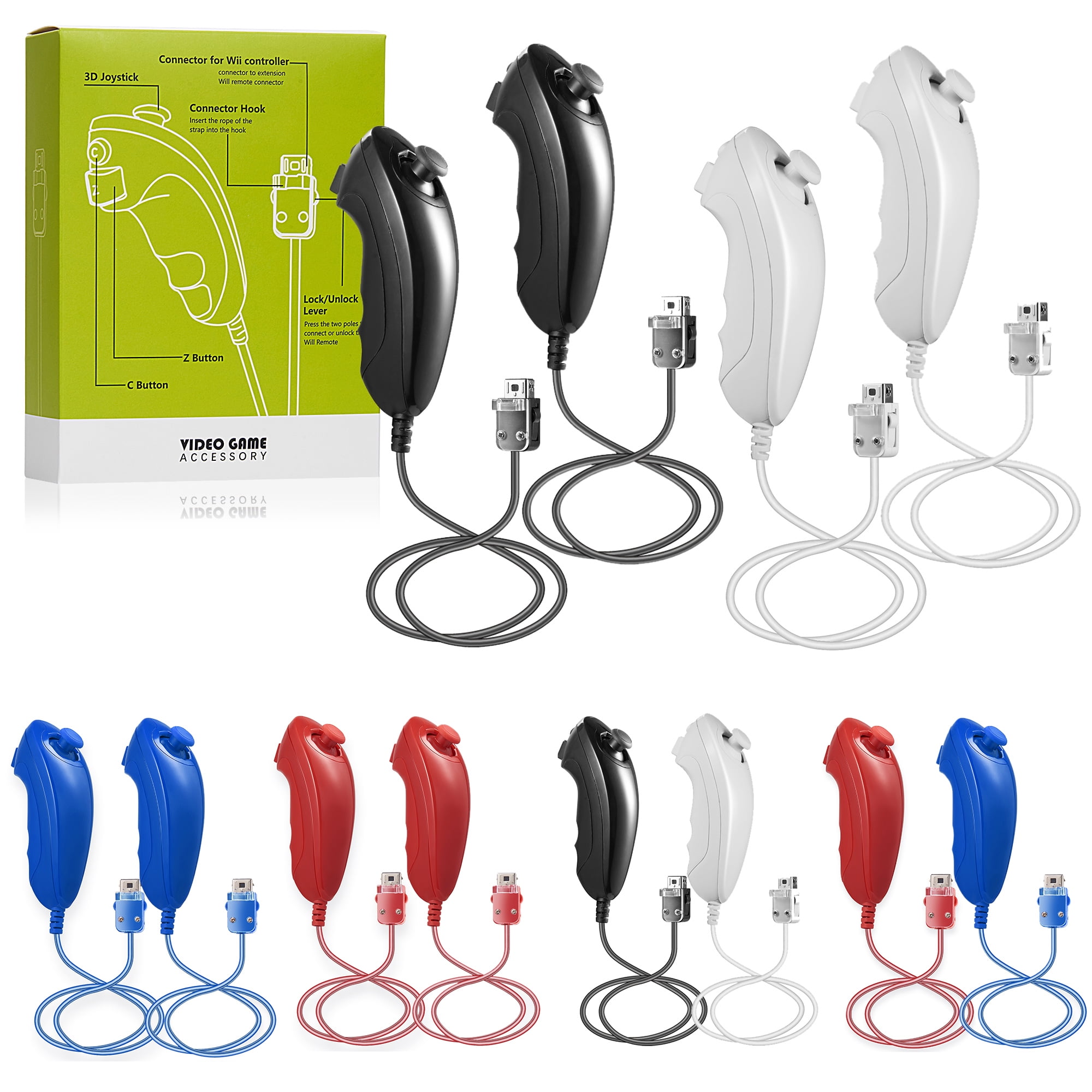 LUXMO Wii Nunchuck Controller, 2 Pack Nunchuck Controllers Joystick ...