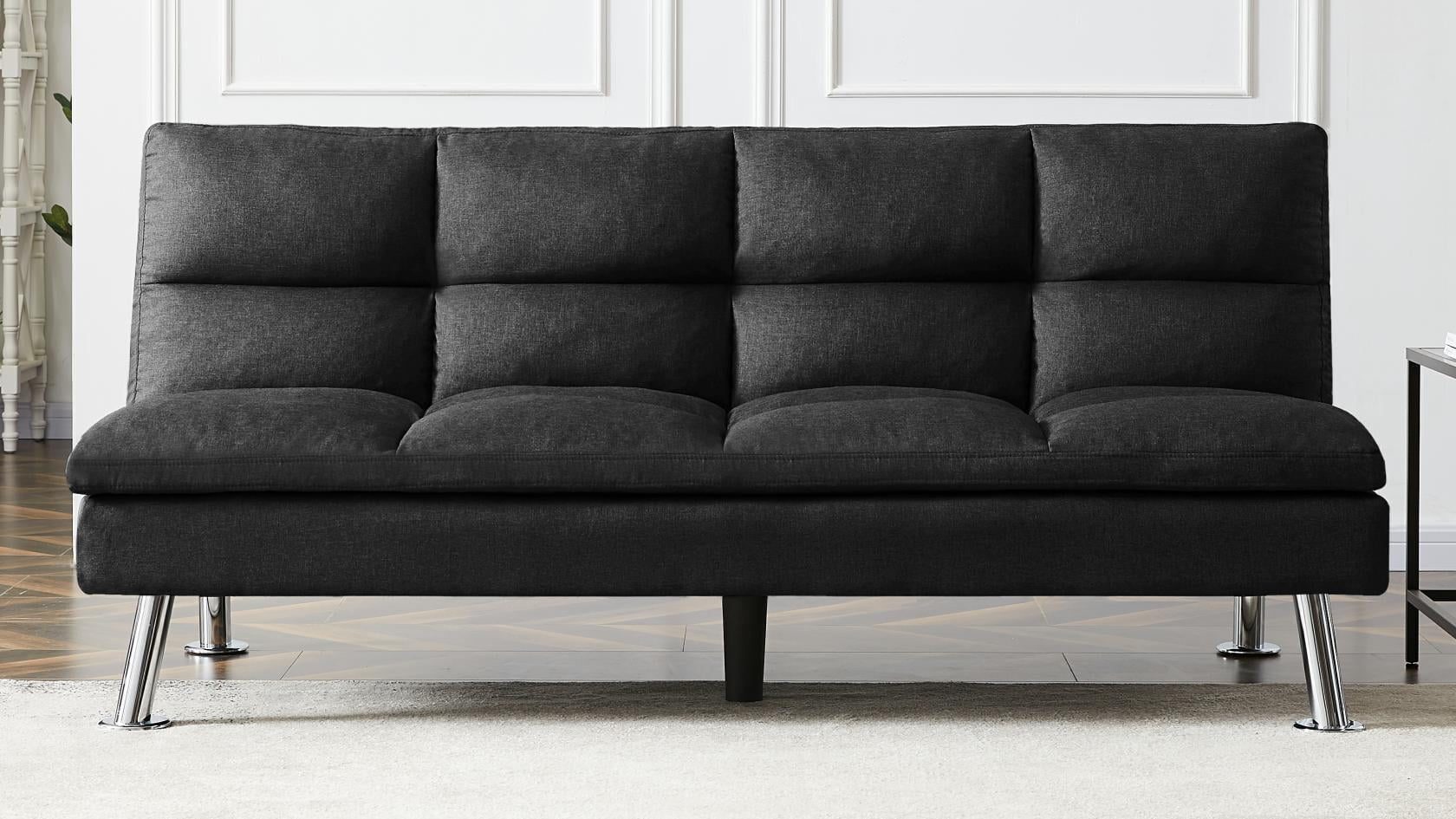 LUXMOD Relax Lounge Futon Sofa Bed Sleeper Black Fabric - Walmart.com