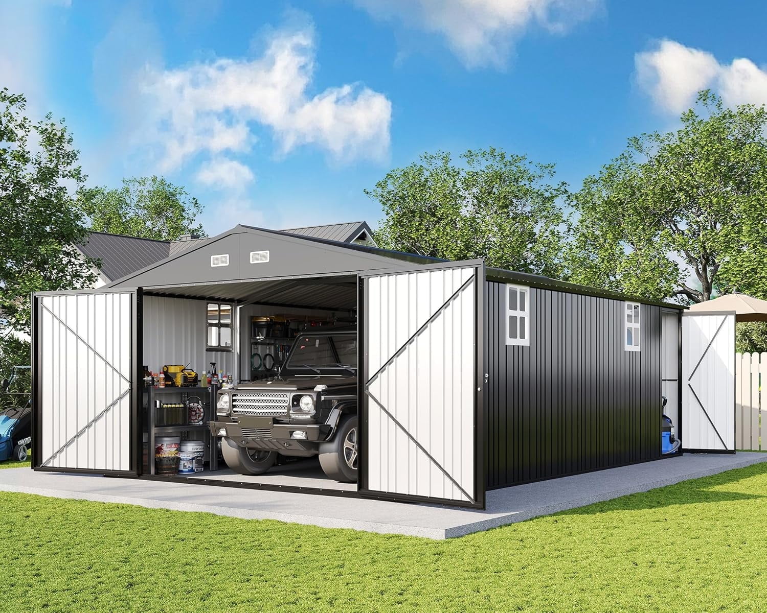 LUXOAK 13.2x20.7x8.4 ft Outdoor Storage Shed, Huge Metal Shed with 2 ...