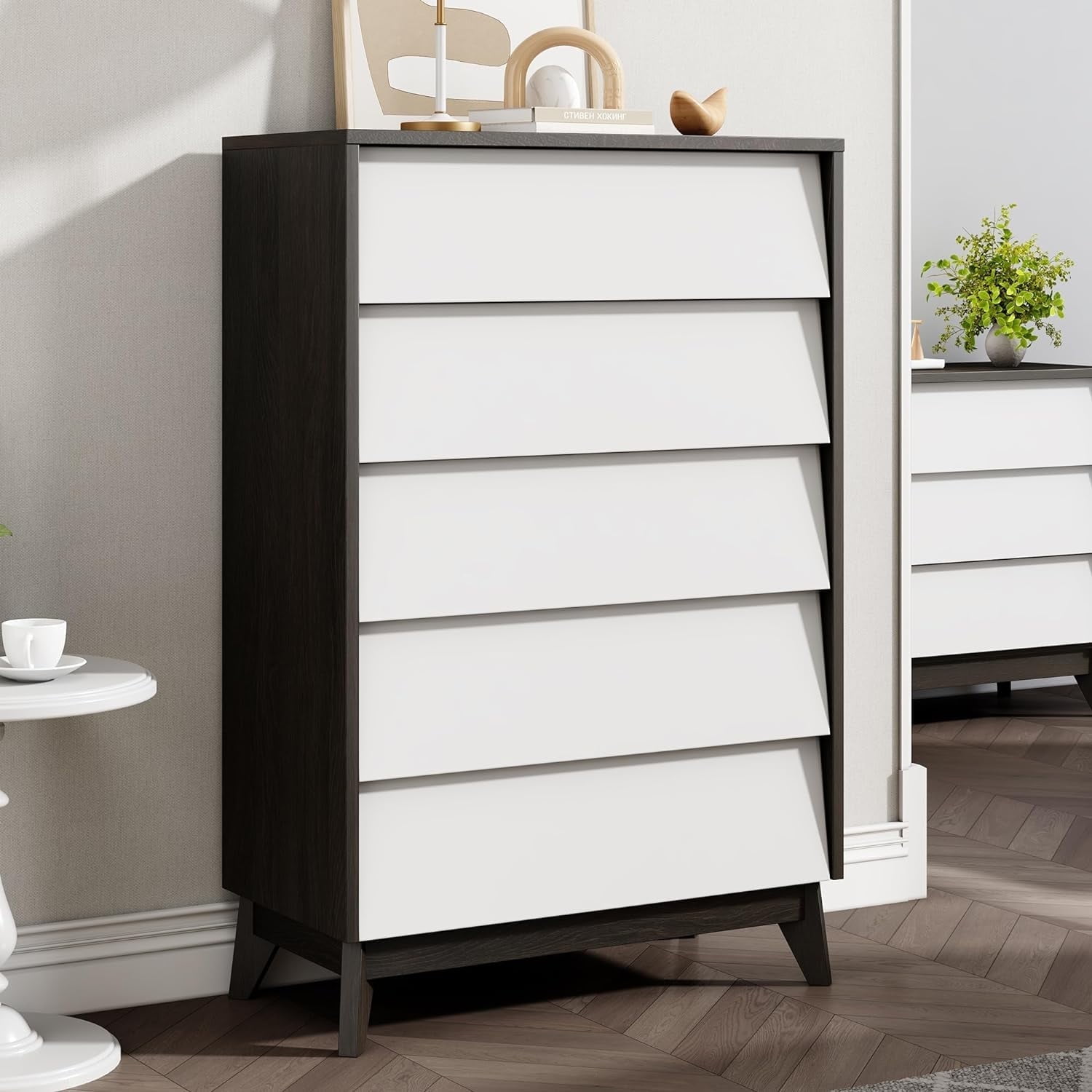 VANACC 5 Drawer Dresser for Bedroom,Wood Tall Dresser Chest of Drawers ...
