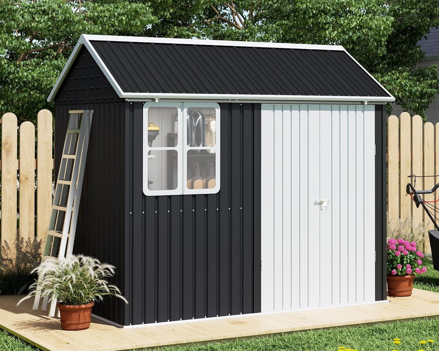 LUXOAK 8.6x6x8 FT Outdoor Storage Shed with Lockable Upgraded Vents and ...