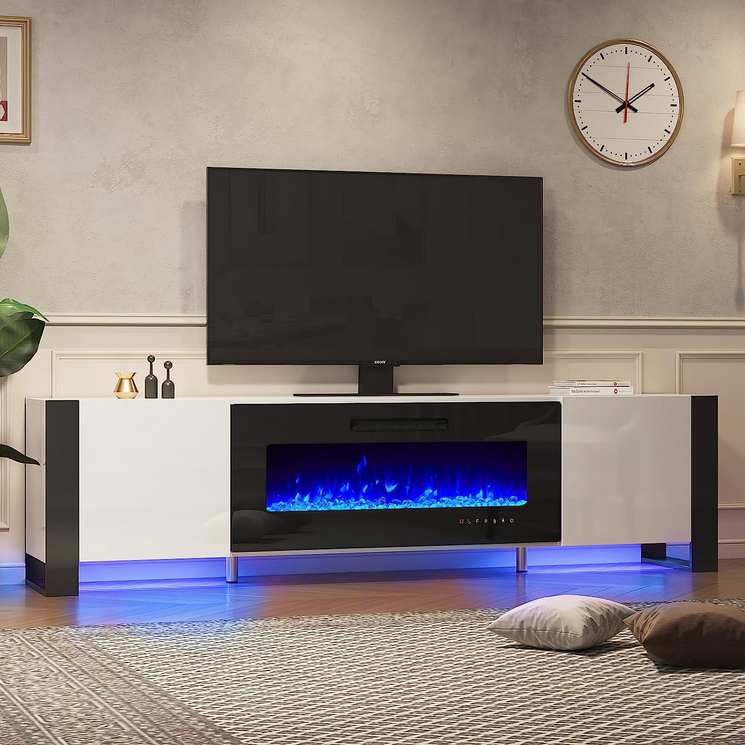 LUXOAK 80" Fireplace TV Stand with 40" Electric Fireplace for TVs up to ...