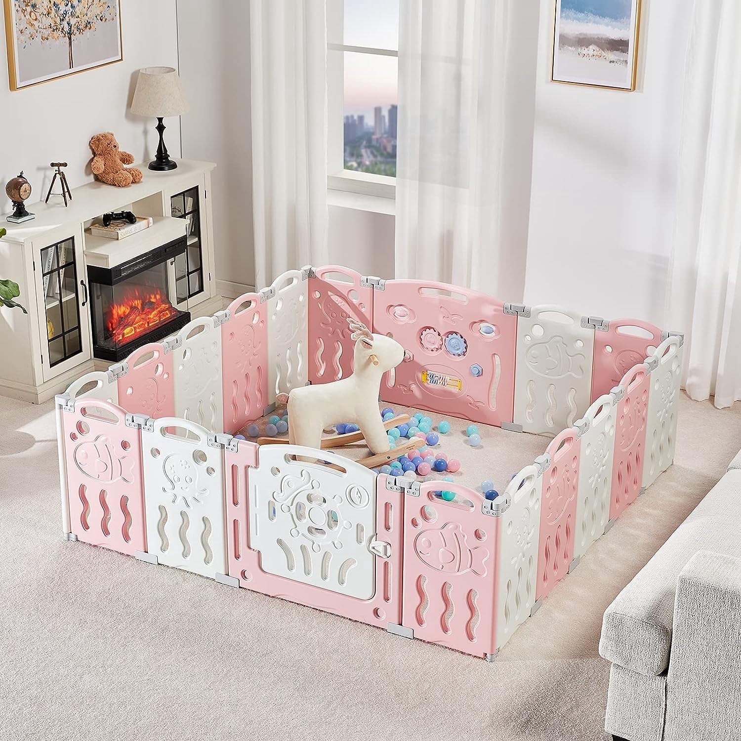 LUXOAK Baby Playpen, Upgraded 18 Panels Foldable Baby Fence with Game ...