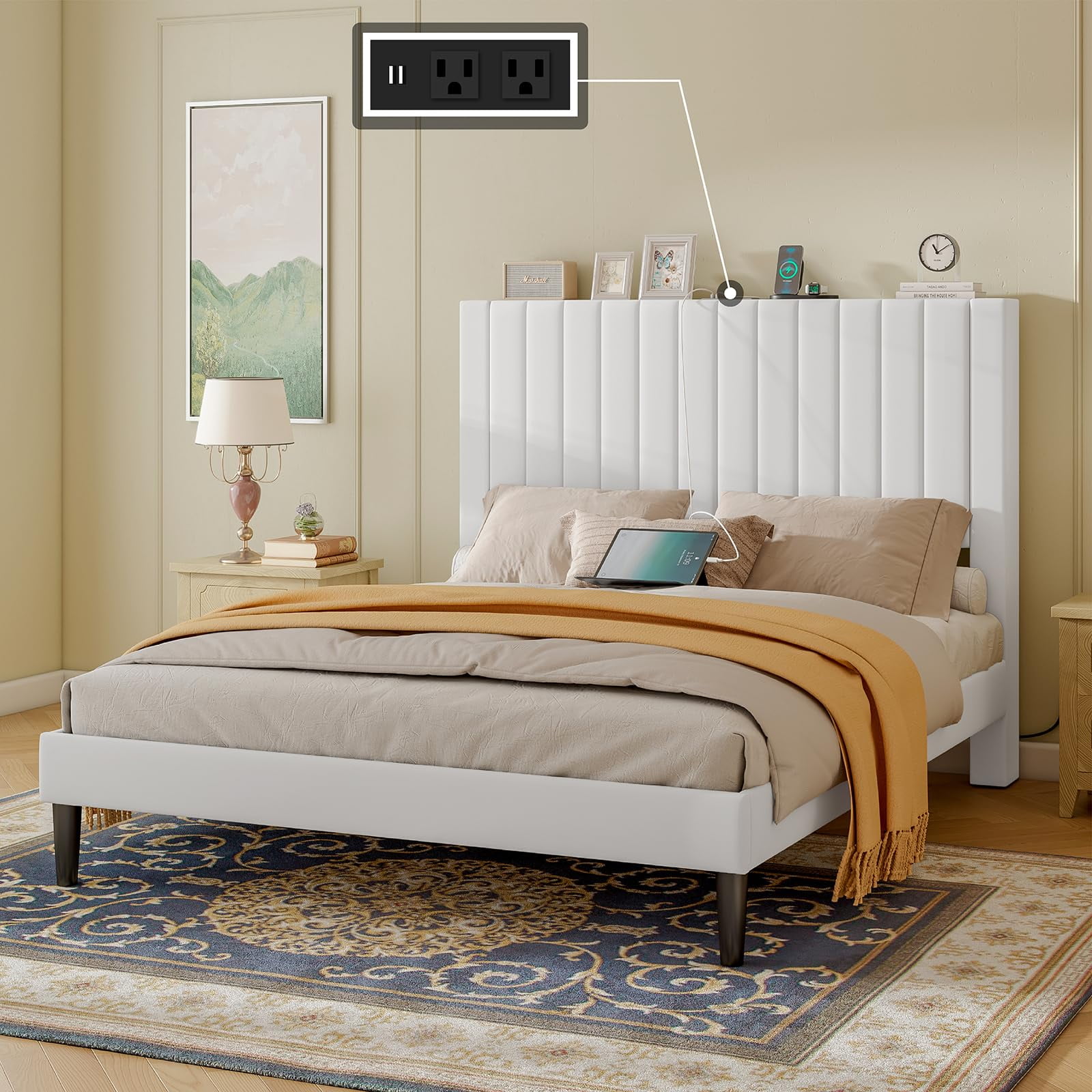 LUXOAK Queen Size Bed Frame Velvet Upholstered Tufted Headboard with ...