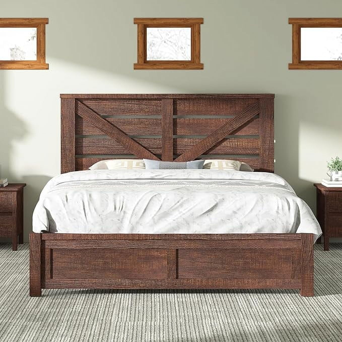 LUXOAK Queen Size Farmhouse Bed Frame with Rustic Barn Door, Storage ...