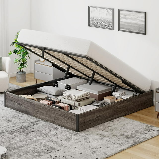 LUXOAK Queen Size Lift Up Storage Platform Bed Frame, Metal Bed Frame ...