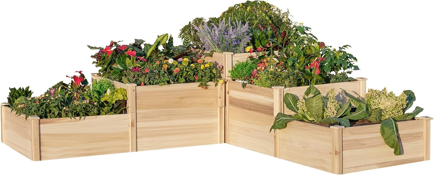 LUXOAK Raised Garden Bed Outdoor Gardening, 3-Tier Fir Wood Planter Box ...