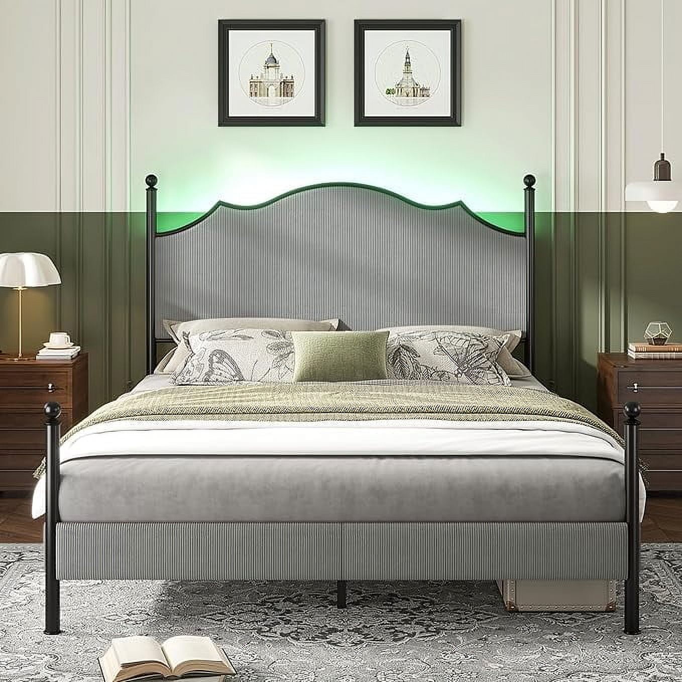 LUXOAK 51.2" Tall Upholstered Queen Size Bed Frame with Tall Headboard ...