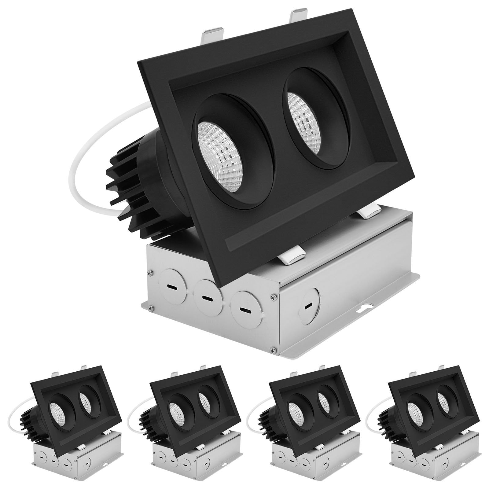 LUXRITE 2-Head Rectangular Black Regressed Gimbal LED Recessed light ...
