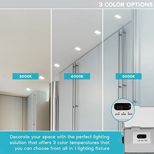 LUXRITE 2 Inch Square LED Recessed Lighting with Junction Box, 3CCT ...