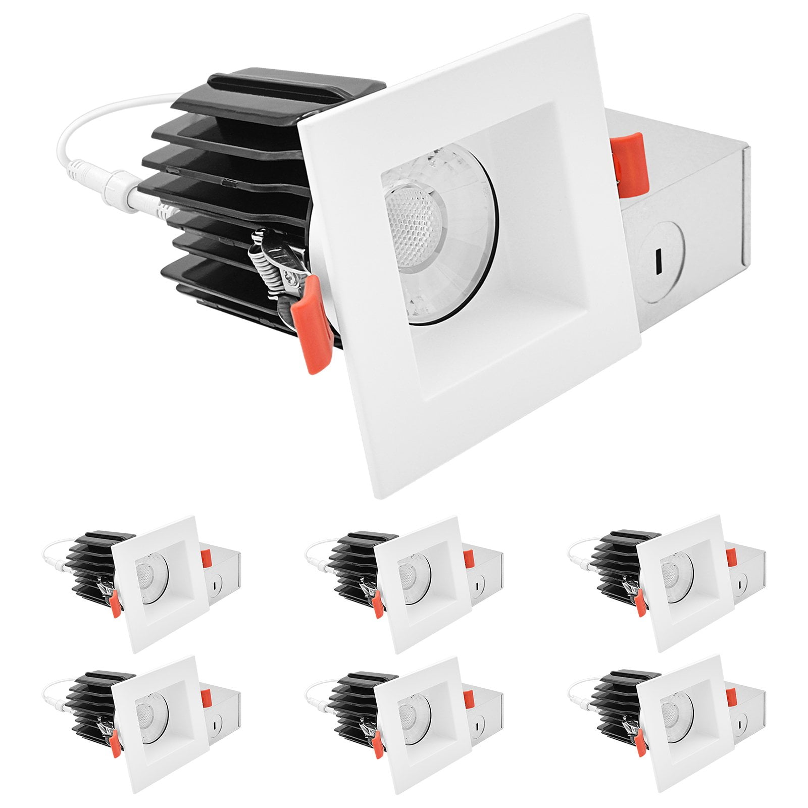 LUXRITE 3 In. LED Regressed Spotlight + Square White Trim, 15W, 1250LM ...