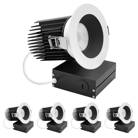 LUXRITE 4" LED Recessed light with Round Black/White Baffle Trim, 5CCT ...