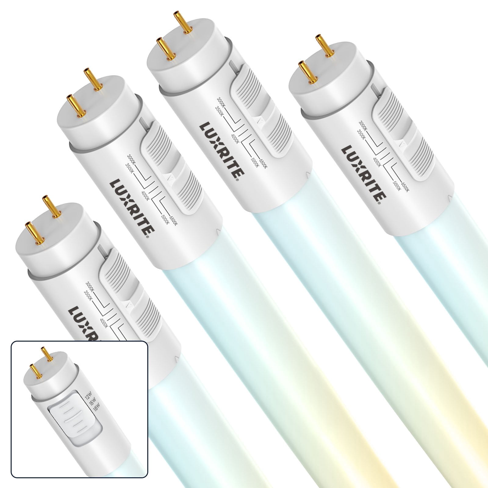 LUXRITE 4FT LED Tube Light, T8, 12W-18W, 3000K-6500K Up to 2250LM, 220 ...