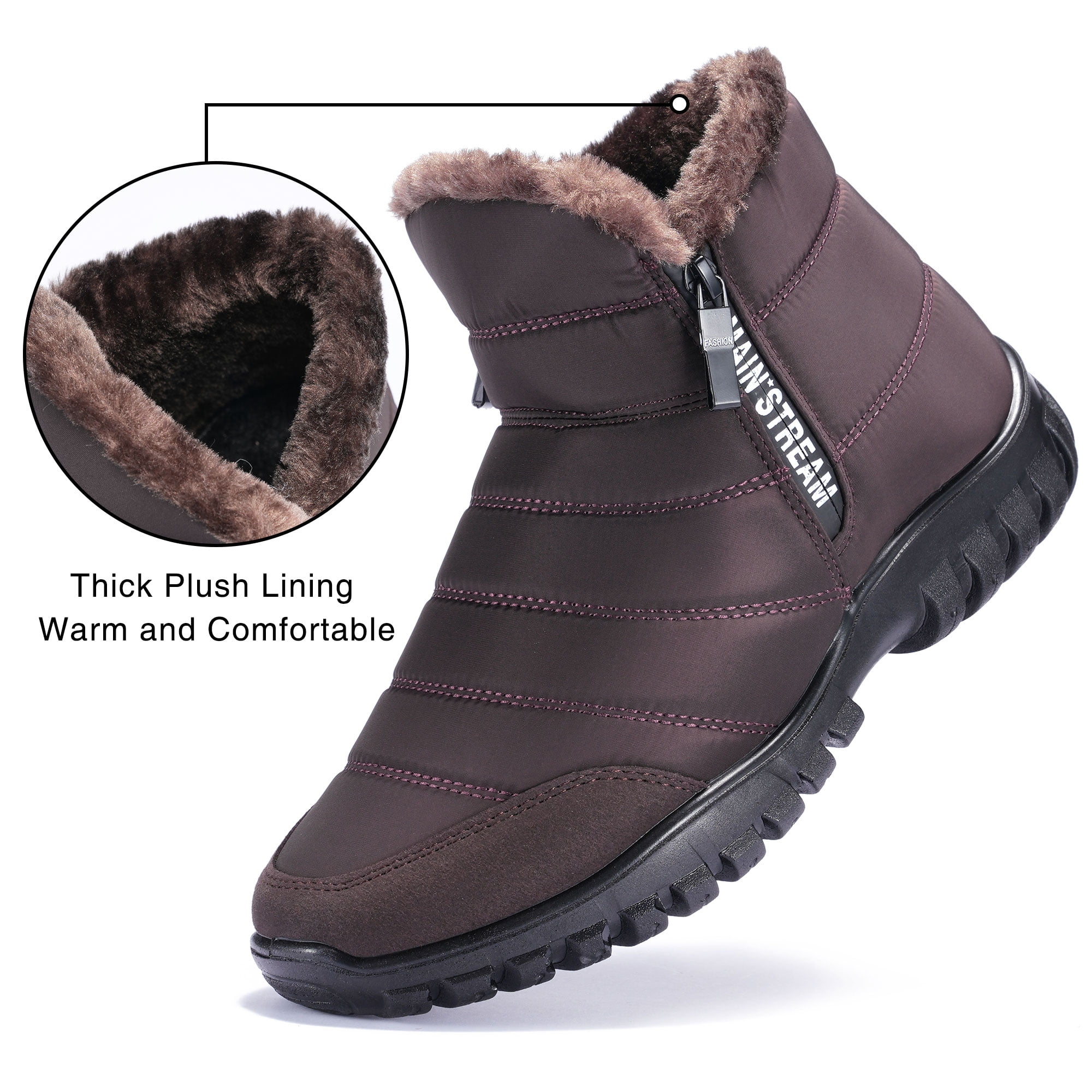 LUXUR Men's Waterproof Winter Snow Boots Warm Zip up Ankle Booties ...