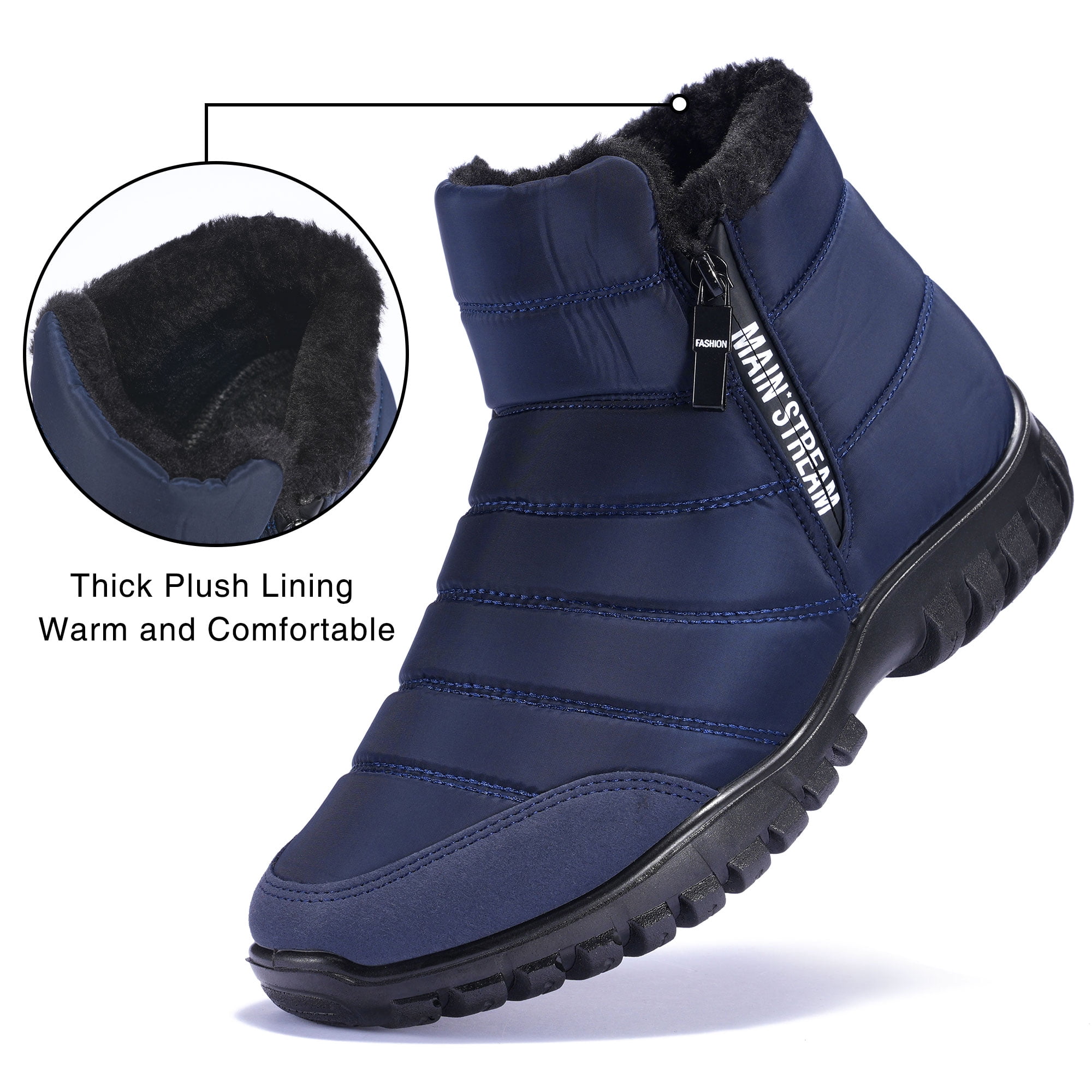 LUXUR Men's Waterproof Winter Snow Boots Warm Zip up Ankle Booties ...