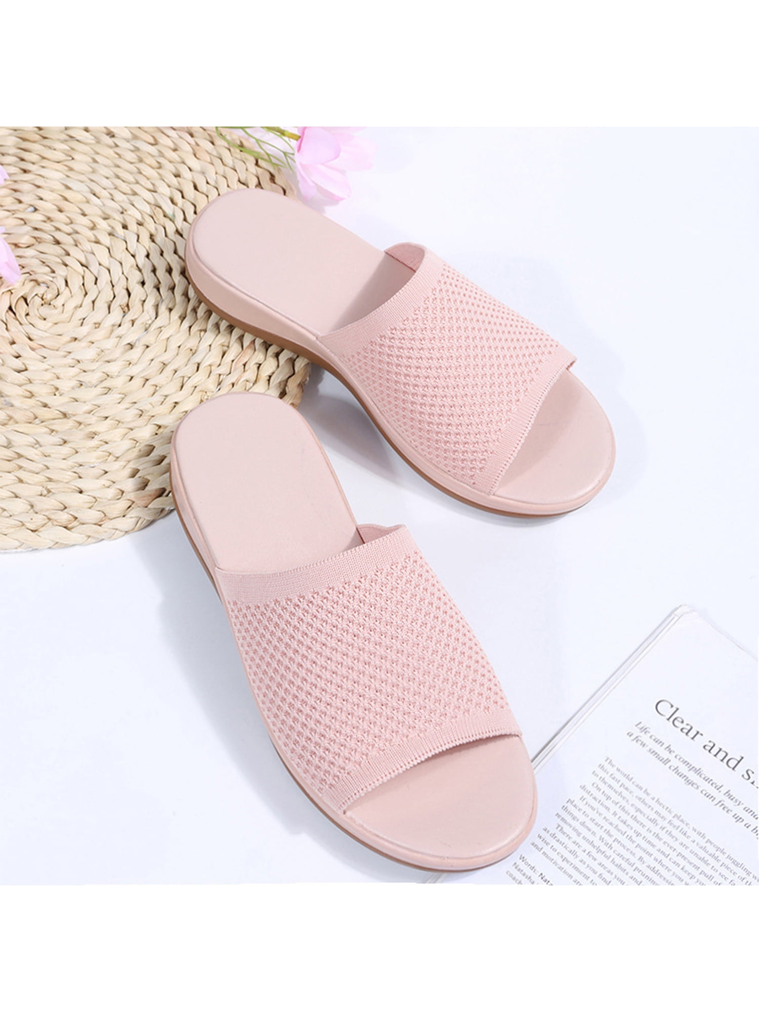 LUXUR Wide Width Sandals Womens Fashion Orthotic Slides Ladies ...