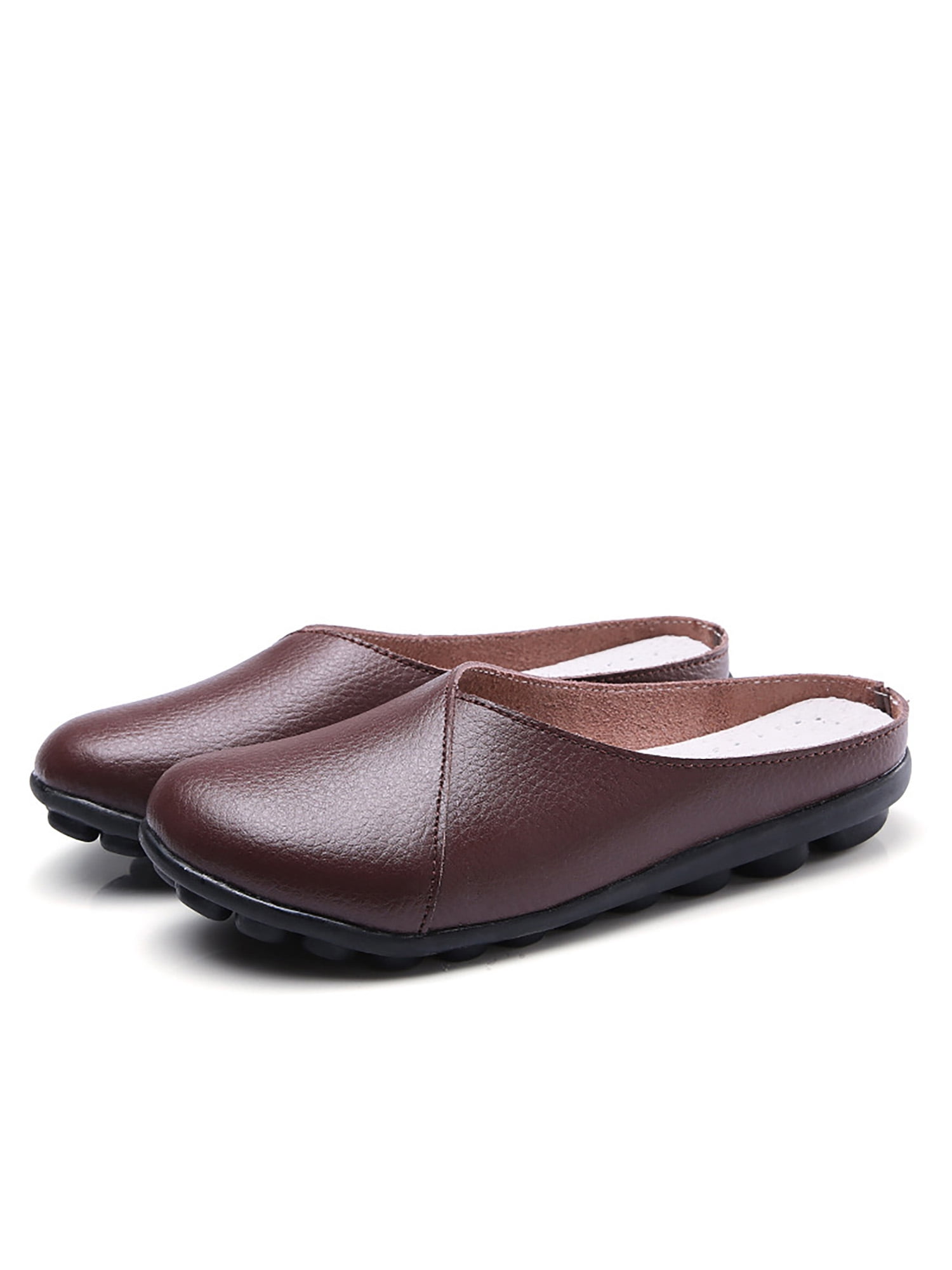 LUXUR Women's Slip-on Mules Backless Loafer Leather Moccasins Casual ...