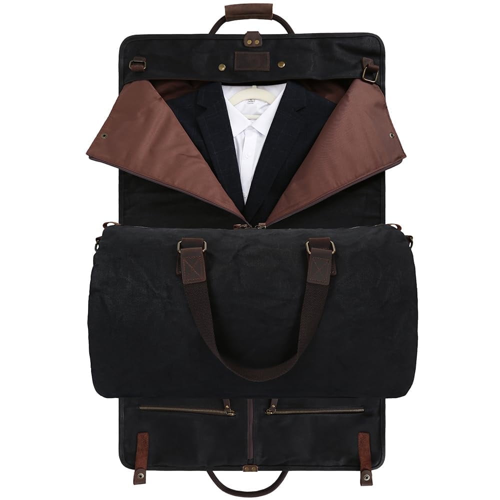 THE LUXURY ACCESS 2-in-1 Canvas Leather Suit Luggage Garment Duffle Bag ...