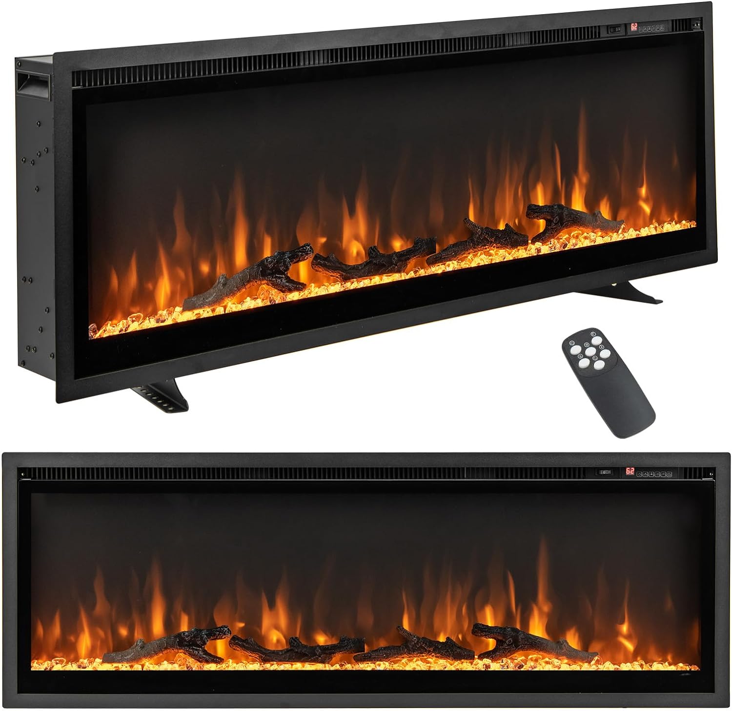 LUYAO 50 Inches Electric Fireplace Inserts, Recessed, Wall Mounted and Freestanding 1500W Slim ...