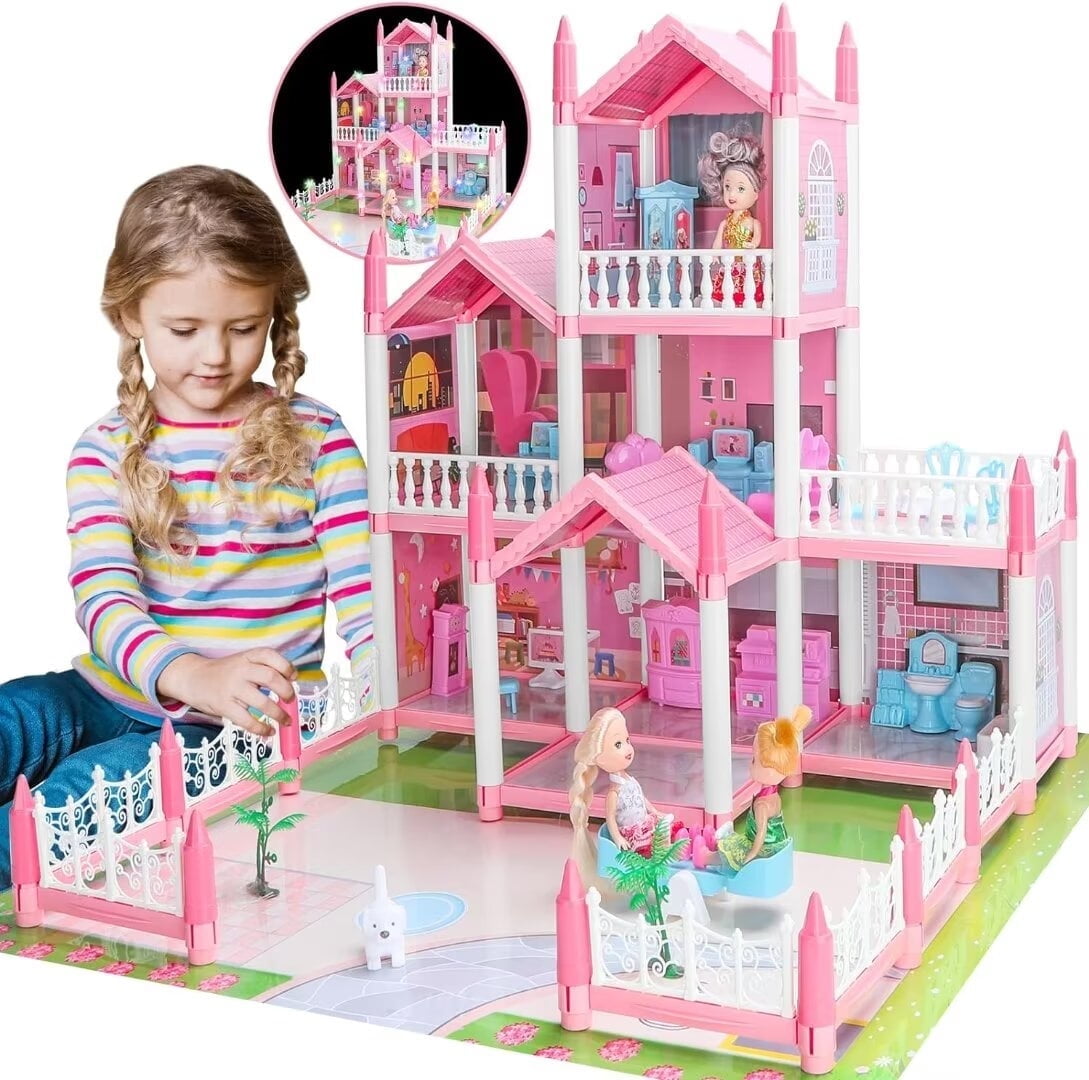 LUYE 3-Story 7 Rooms DIY Dream with 3 Dolls Dollhouse - Walmart.com
